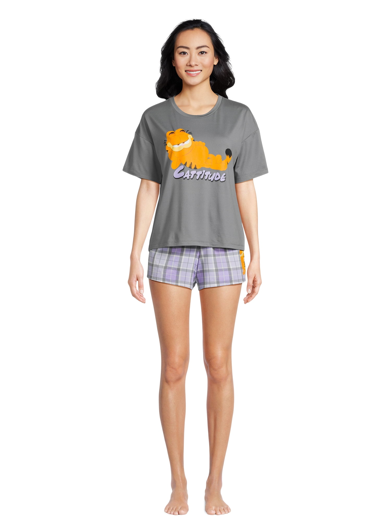Garfield Women’s Graphic Tee and Shorts Pajama Set, 2-Piece, Sizes XS ...