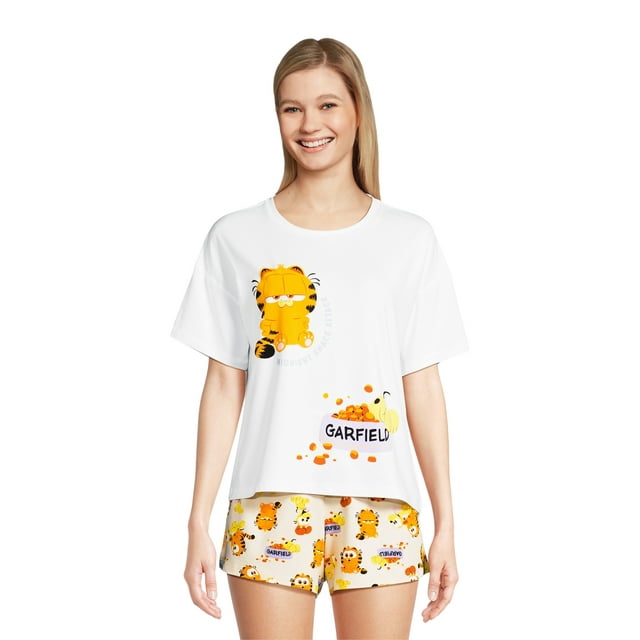 Nickelodeon Garfield Women's Sleepwear Pajama Set, Tee and Shorts ...