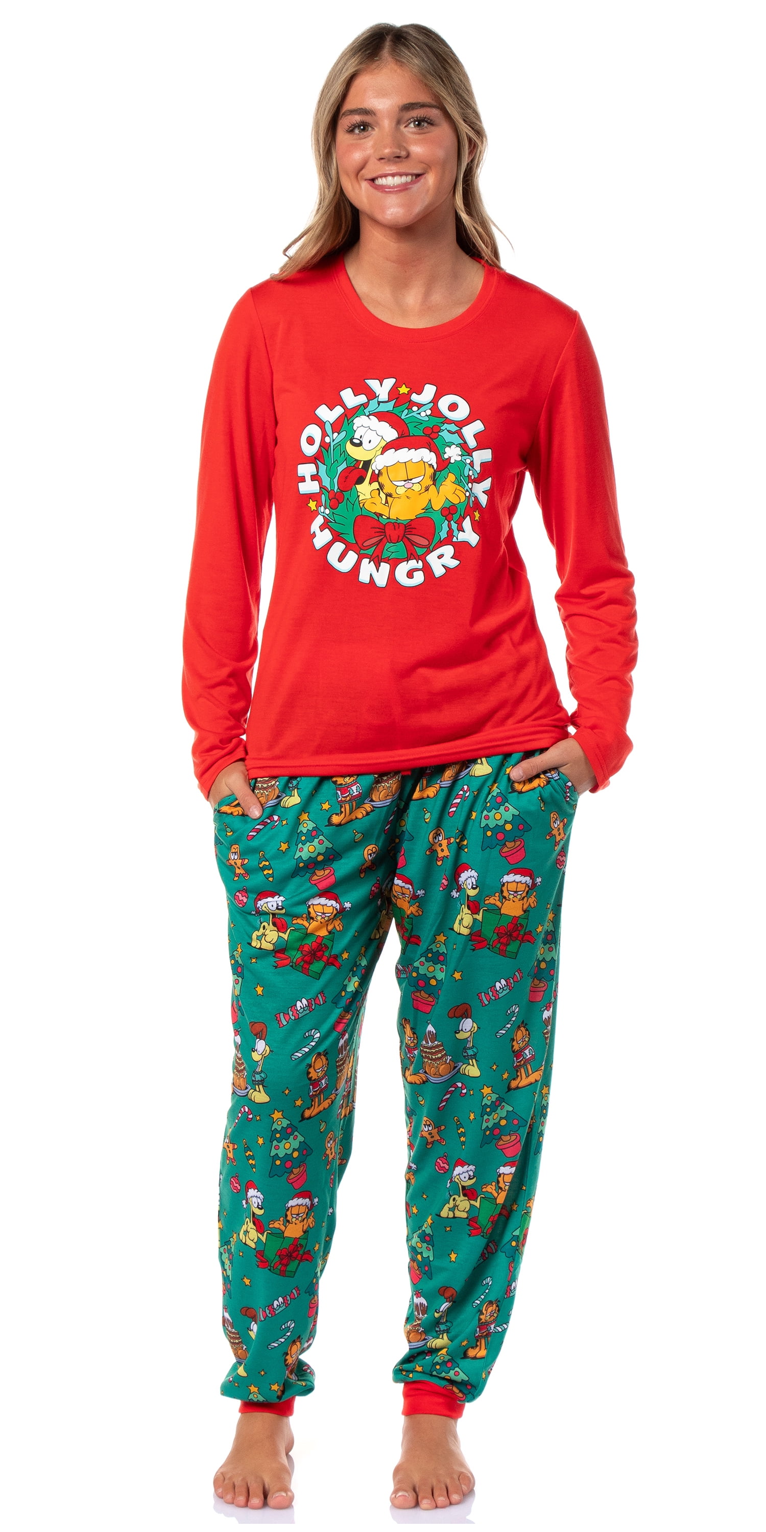 Garfield Women's Holiday Holly Jolly Hungry Long Sleeve Pajama Jogger ...