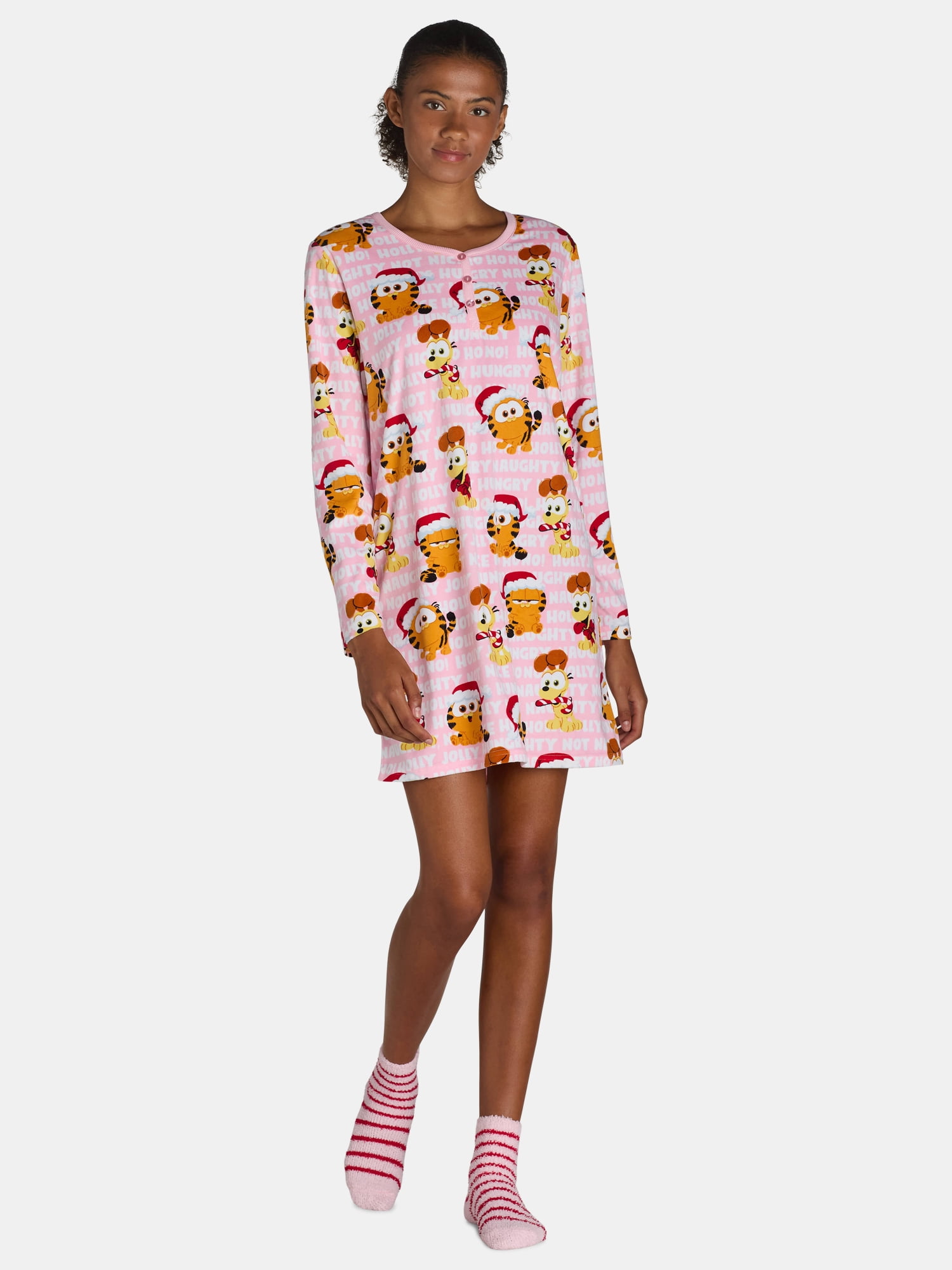 Garfield Women's Holiday Print Velvet Sleepshirt and Socks Set, 2-Piece ...