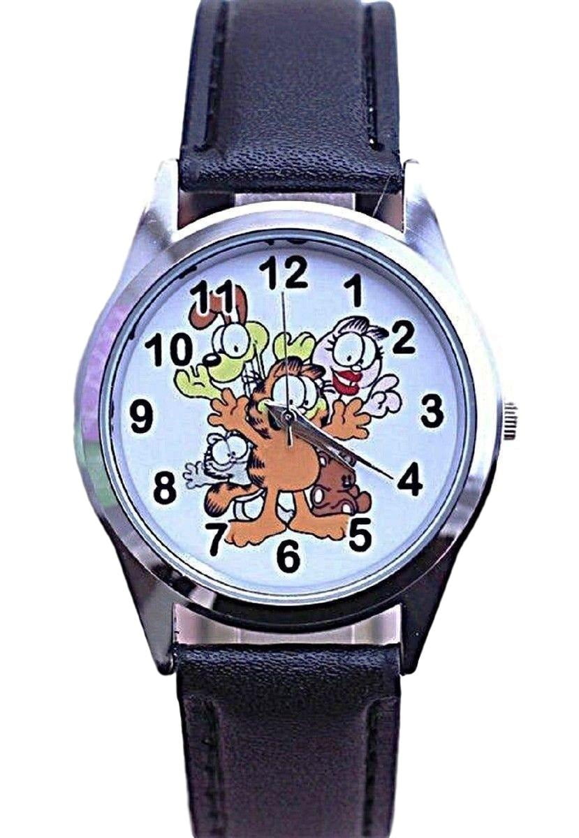 Garfield and Friends Cartoon Black Leather Band Wrist Watch with Quartz ...