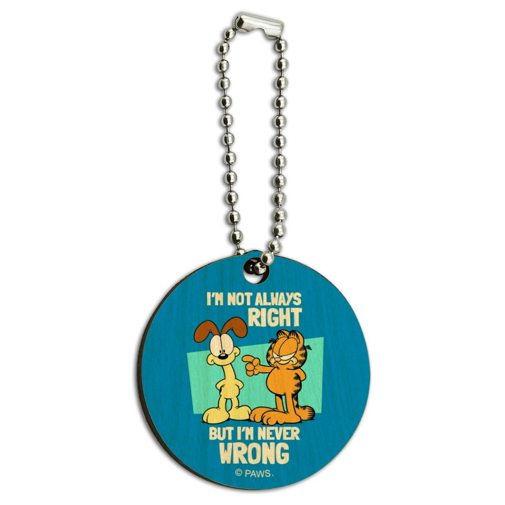 Garfield and Odie I'm Never Wrong Wood Wooden Round Keychain Key Chain ...