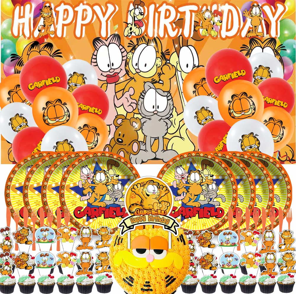 Garfield cat Party Supplies Cake Topper Decor Banner Backdrop Tableware ...