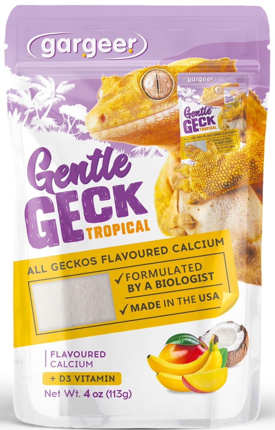 Gargeer 4oz Gecko Calcium XEF1 with Vitamin D3, Phosphorus-Free, Powder ...