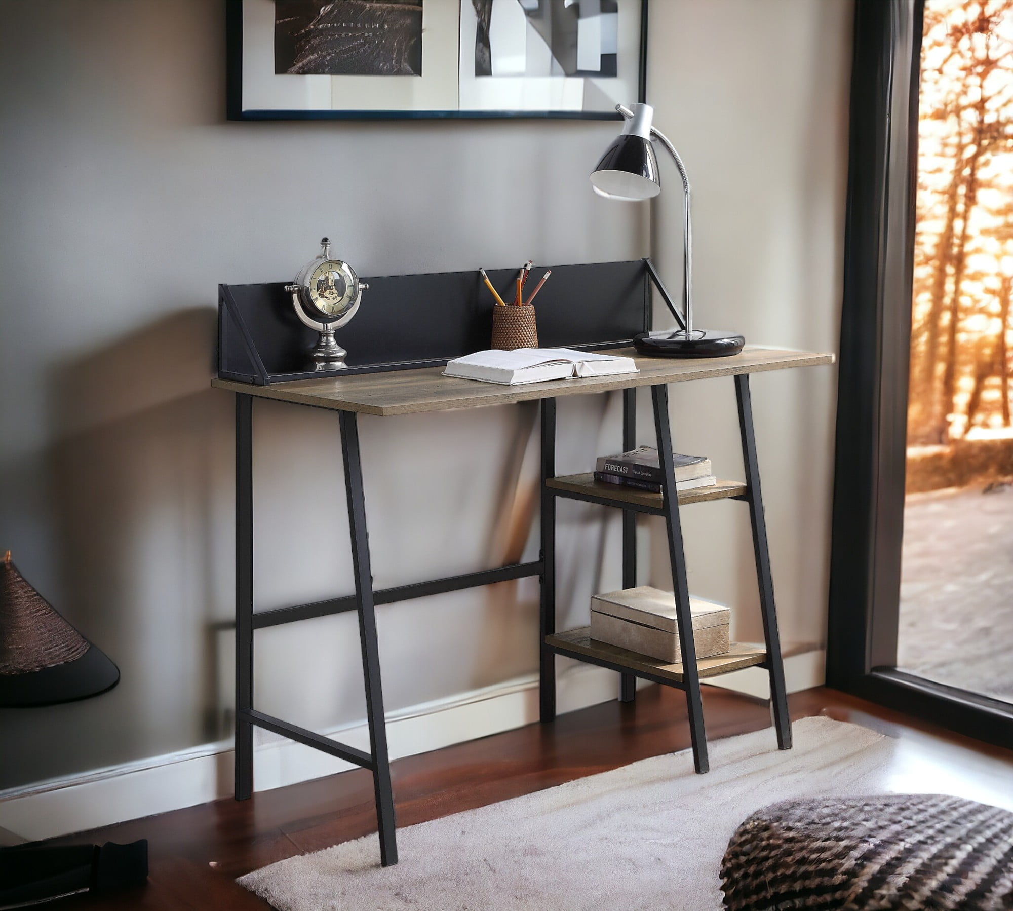 Garima Rustic Oak with Black Finished Legs Writing Desk - Walmart.com