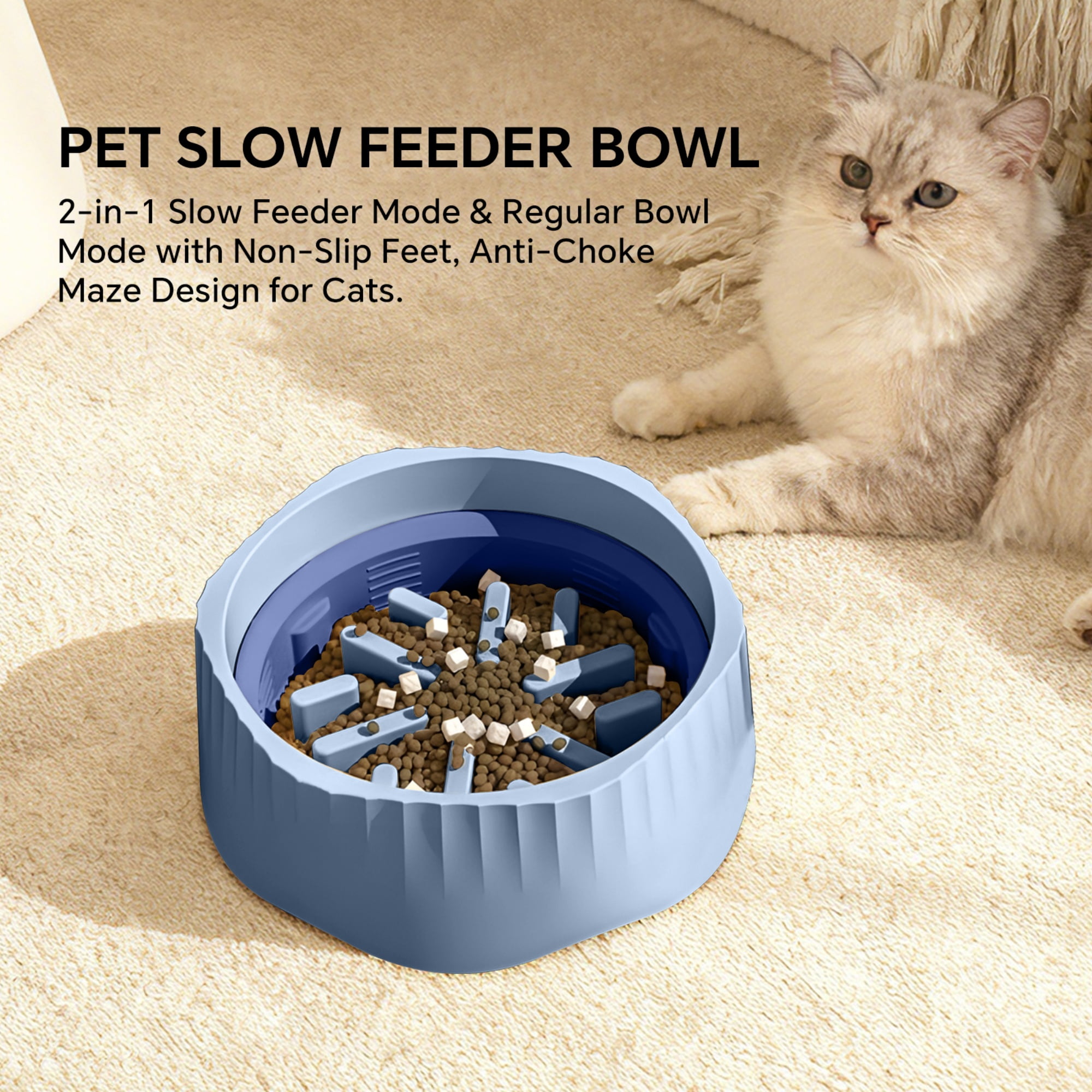 Garitin 2-in-1 Slow Feeder Pet Bowl, 7.99 Inch Interactive Maze Cat Dog ...