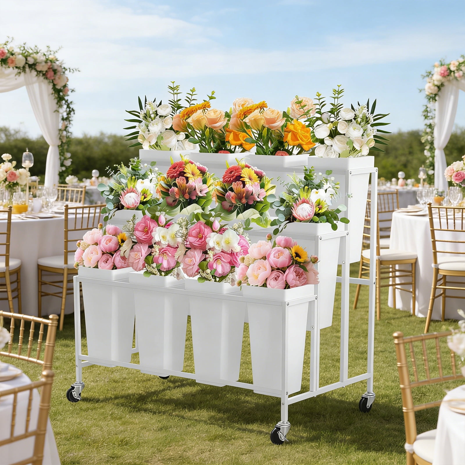 Garland Flower Cart Display Stand with 12 Iron Buckets, Display Stand ...