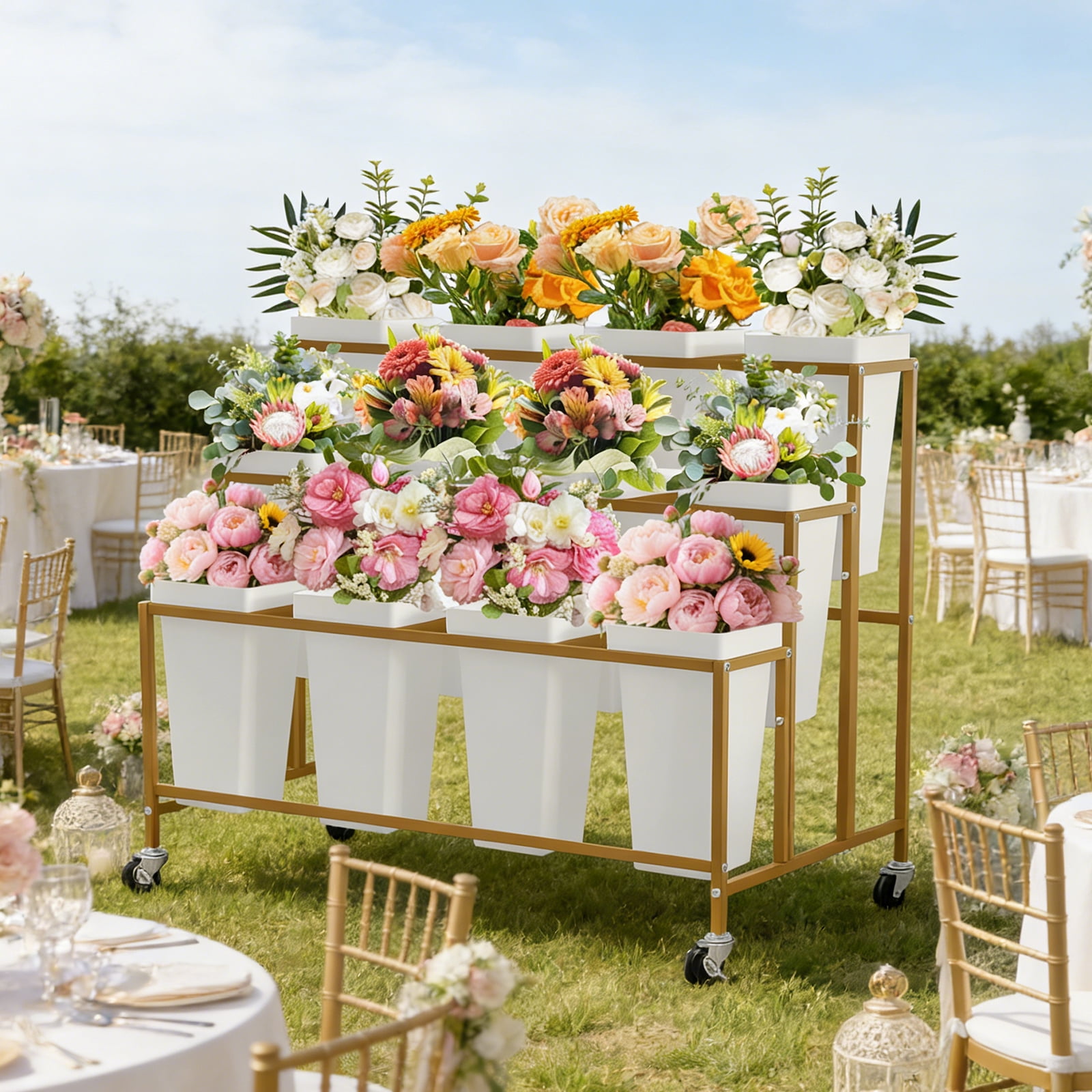 Garland Flower Cart Display Stand with 12 Iron Buckets, Display Stand ...