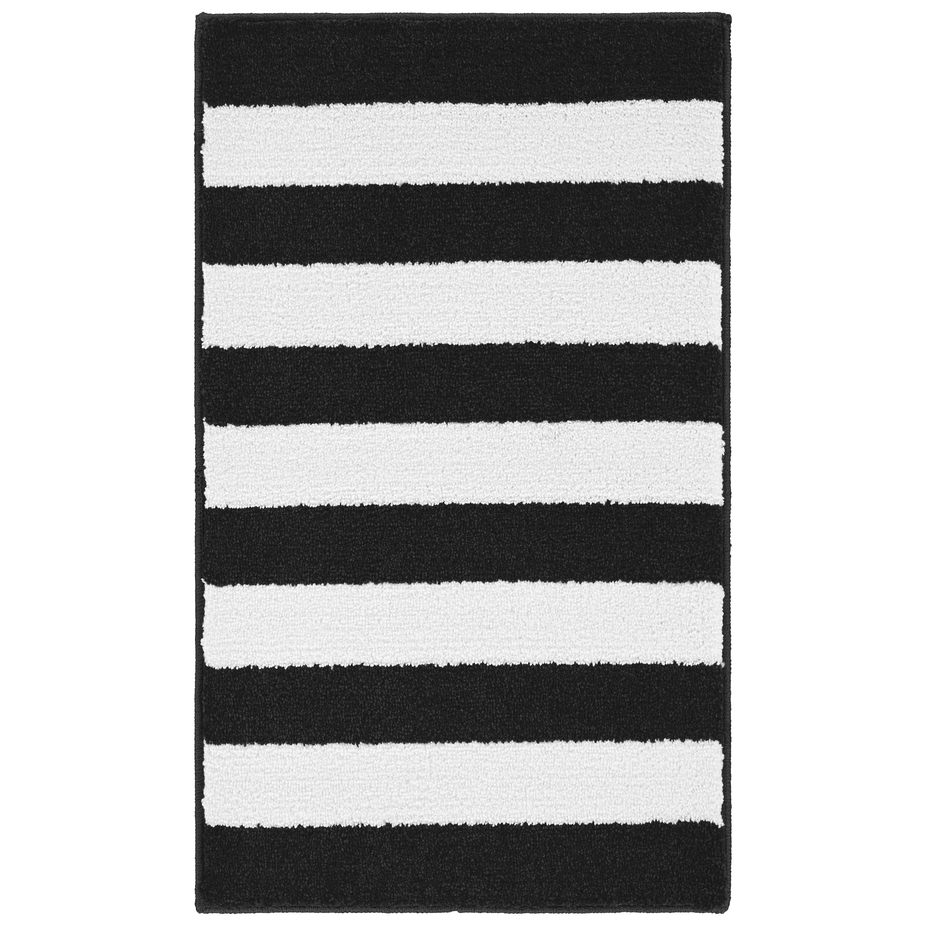 Garland Rug Beach Stripe Washable Black/White Bathroom Rug, 21" x 34 ...