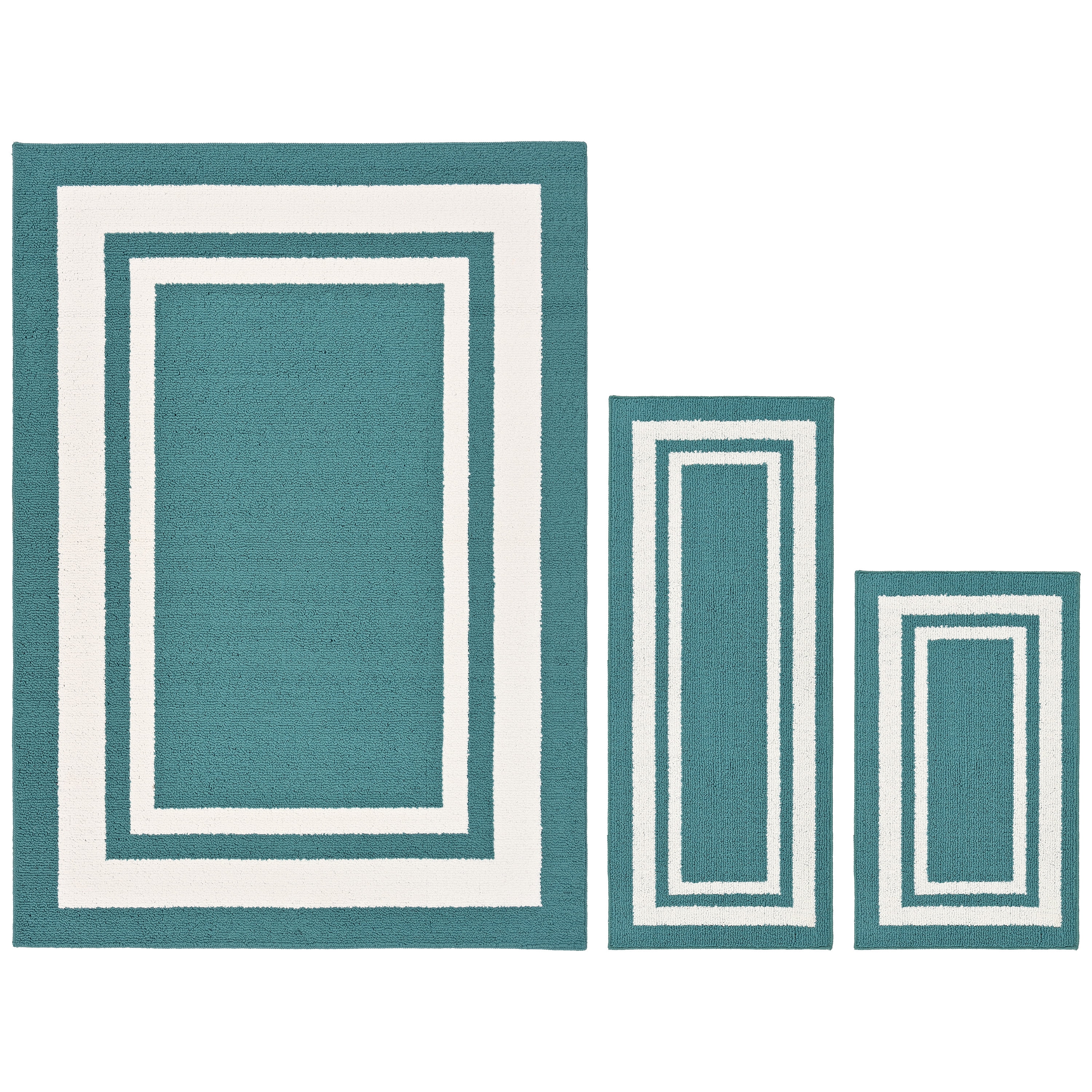 Garland Rug Borderline Polypropylene Teal/White Indoor/Outdoor Rug Set ...