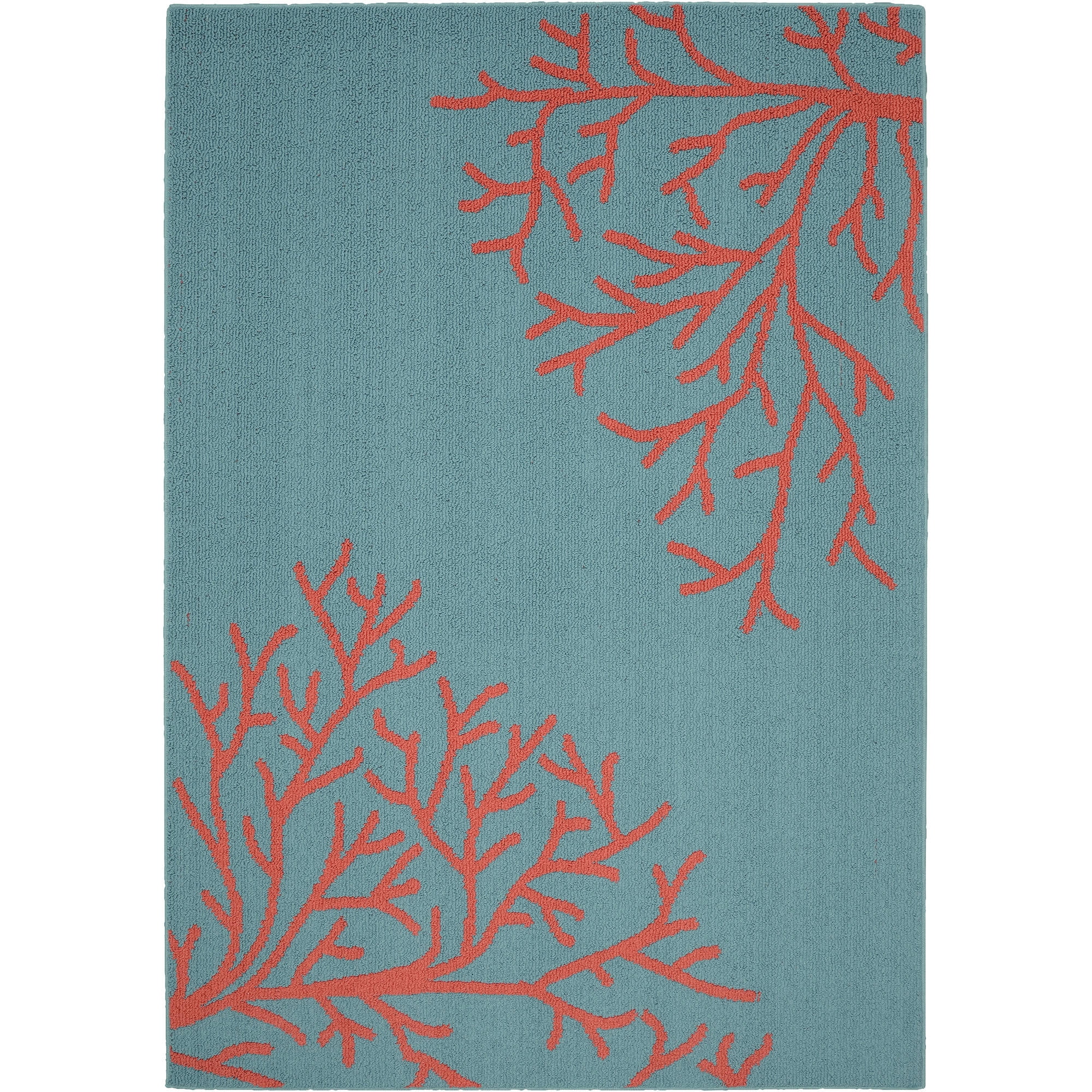 Garland Rug Sea Coral 5 Ft. x 7 Ft. Area Rug Teal/Santa Fe Coral ...