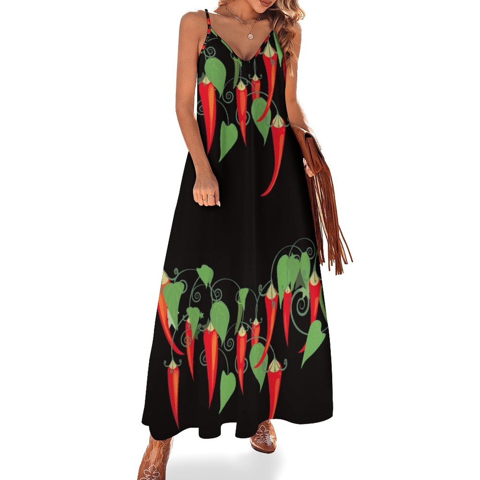 Garland of chillies Sleeveless Dress women long dresses Female clothing ...