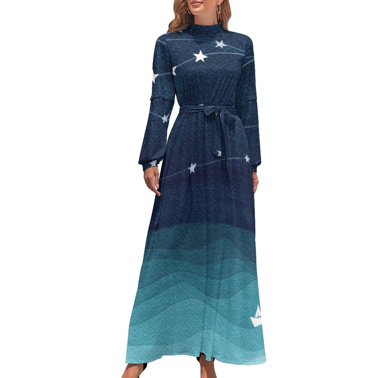 Garland of stars teal ocean Long Dress dresses summer woman 2024 Woman ...