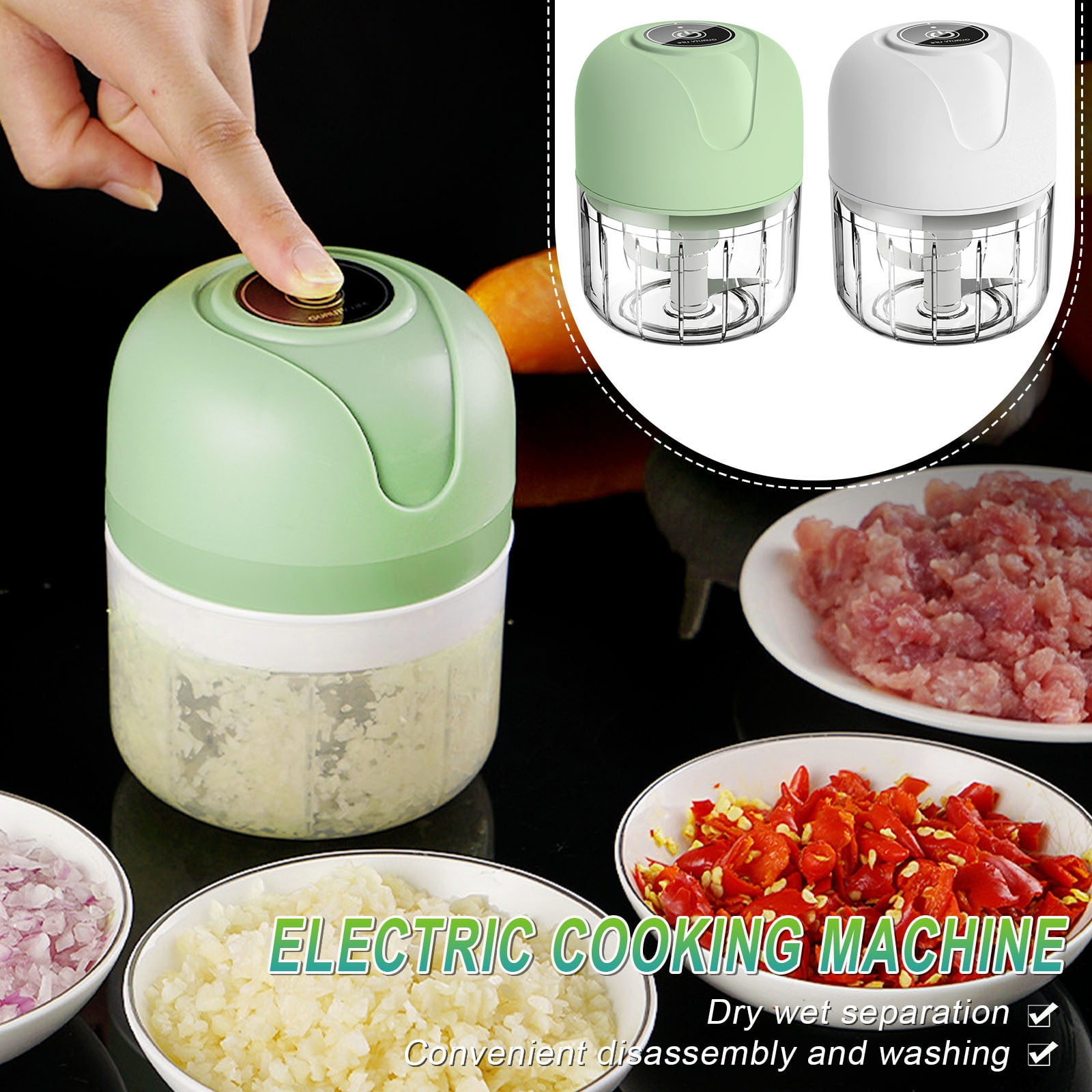 Garlic Chopper Food Processor, 4-Blade Garlic Mincer, Stainless Steel ...