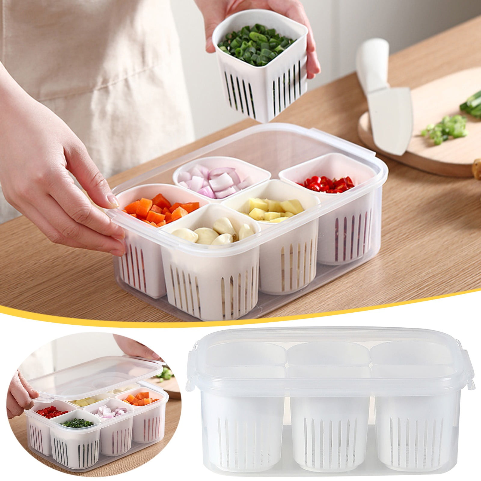 Garlic Ginger Storage Box, Refrigerator Multi-compartment, Double ...