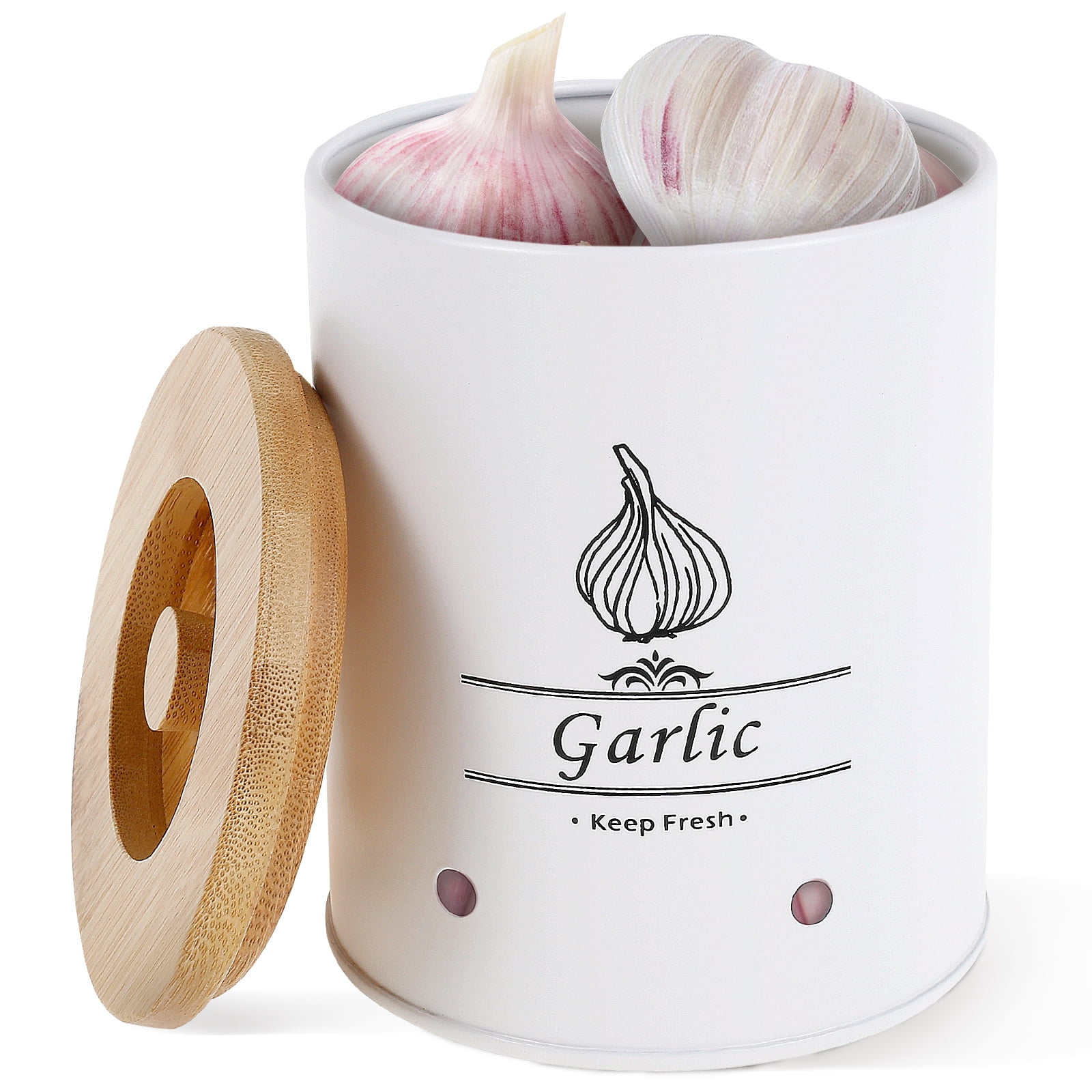 Garlic Keeper Fresh Keeping Versatile Garlic Holder Garlic Storage Box with Wood Lid Ventilated ...