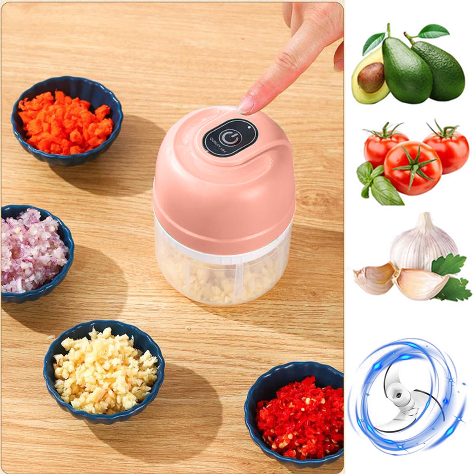Garlic Masher Food Processor, Stainless Steel Blade, 250ml Capacity ...