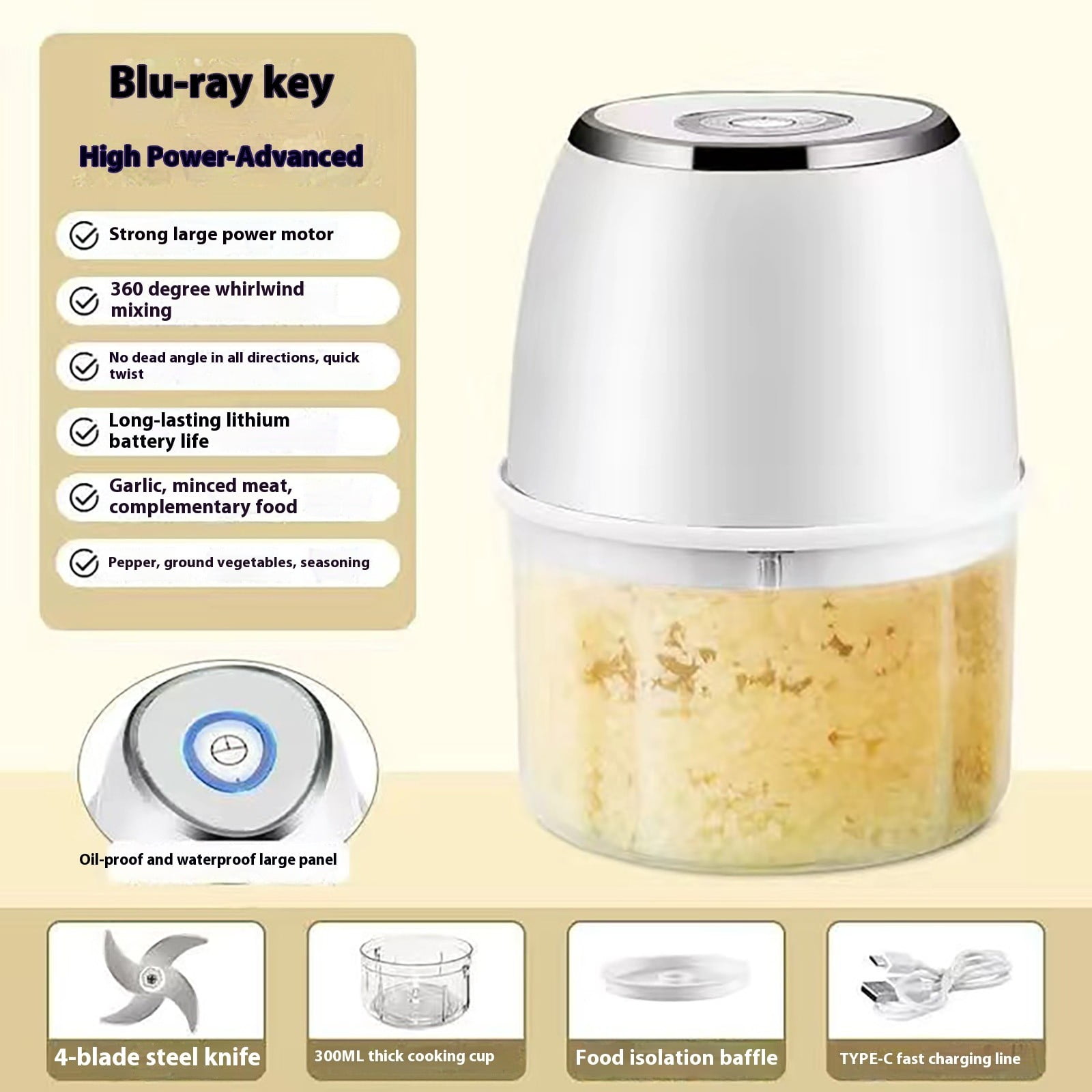 Garlic Press, Electric Garlic Masher with 6 Blades, High Speed Motor ...