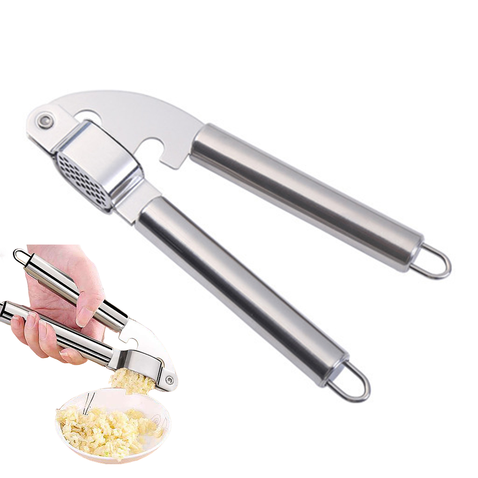 Garlic Press Heavy Duty Stainless Steel Mincer Tool Large Chamber ...