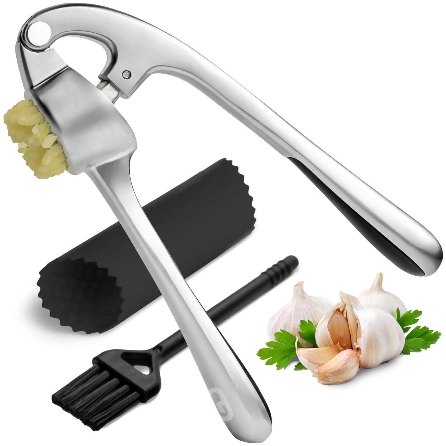 Garlic Press Set Rust-Proof Stainless Steel Garlic Mincer Tool Easy ...