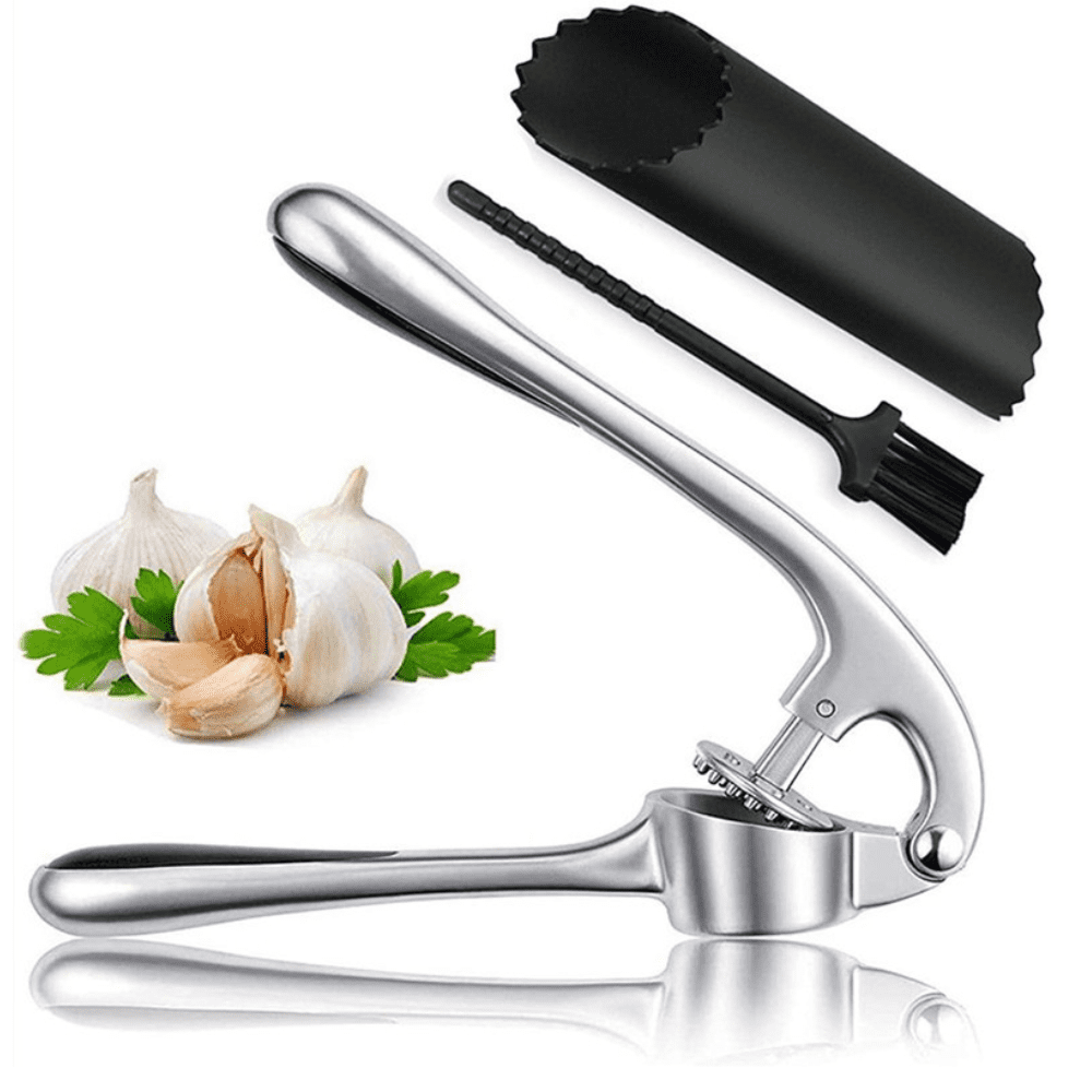 Garlic Press Stainless Steel Garlic Crusher with Cleaning Brush and ...