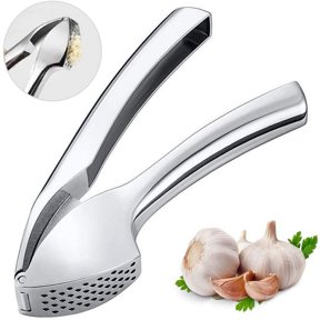JTWEB Garlic Press, Stainless Steel 2-in-1 Garlic Crusher and Slicer ...