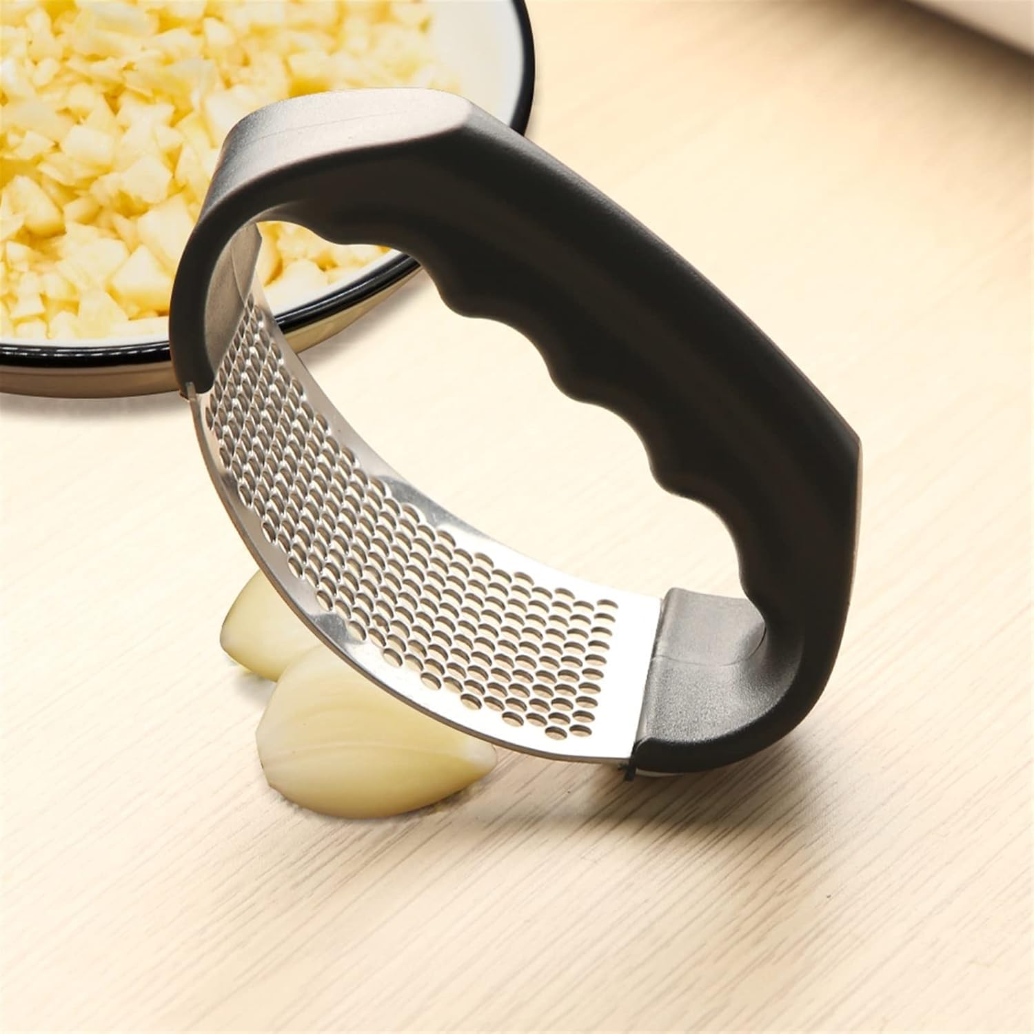 Garlic Press Stainless Steelwith Garlic Peeler Silicone and Cleaning ...