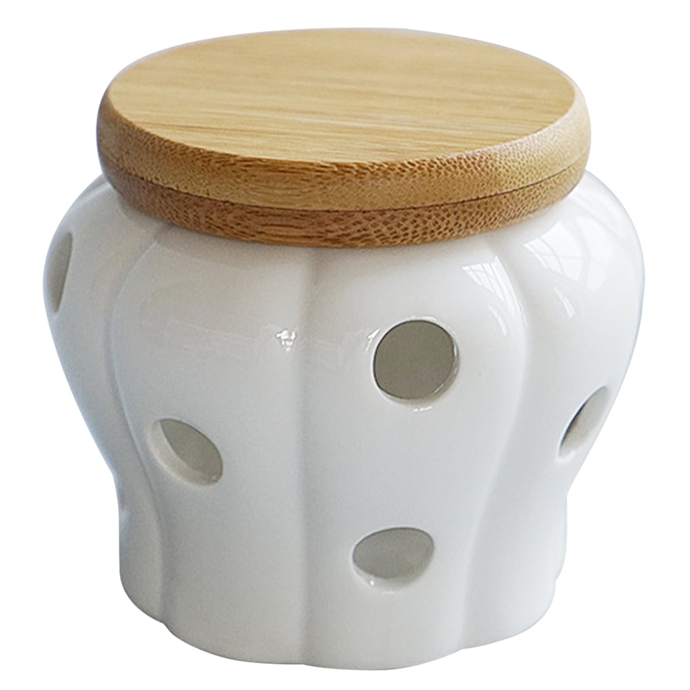 Garlic Storage Jar Kitchen Container Onion Ceramics Canister Stoneware ...