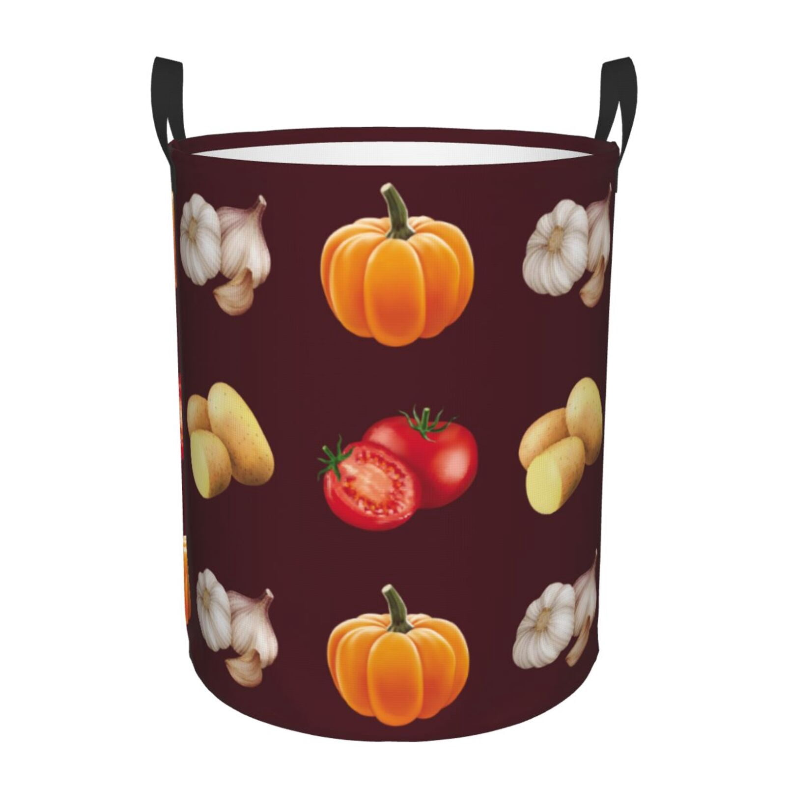 Garlic tomato pumpkin potato Round Laundry Basket, Laundry Hamper with ...