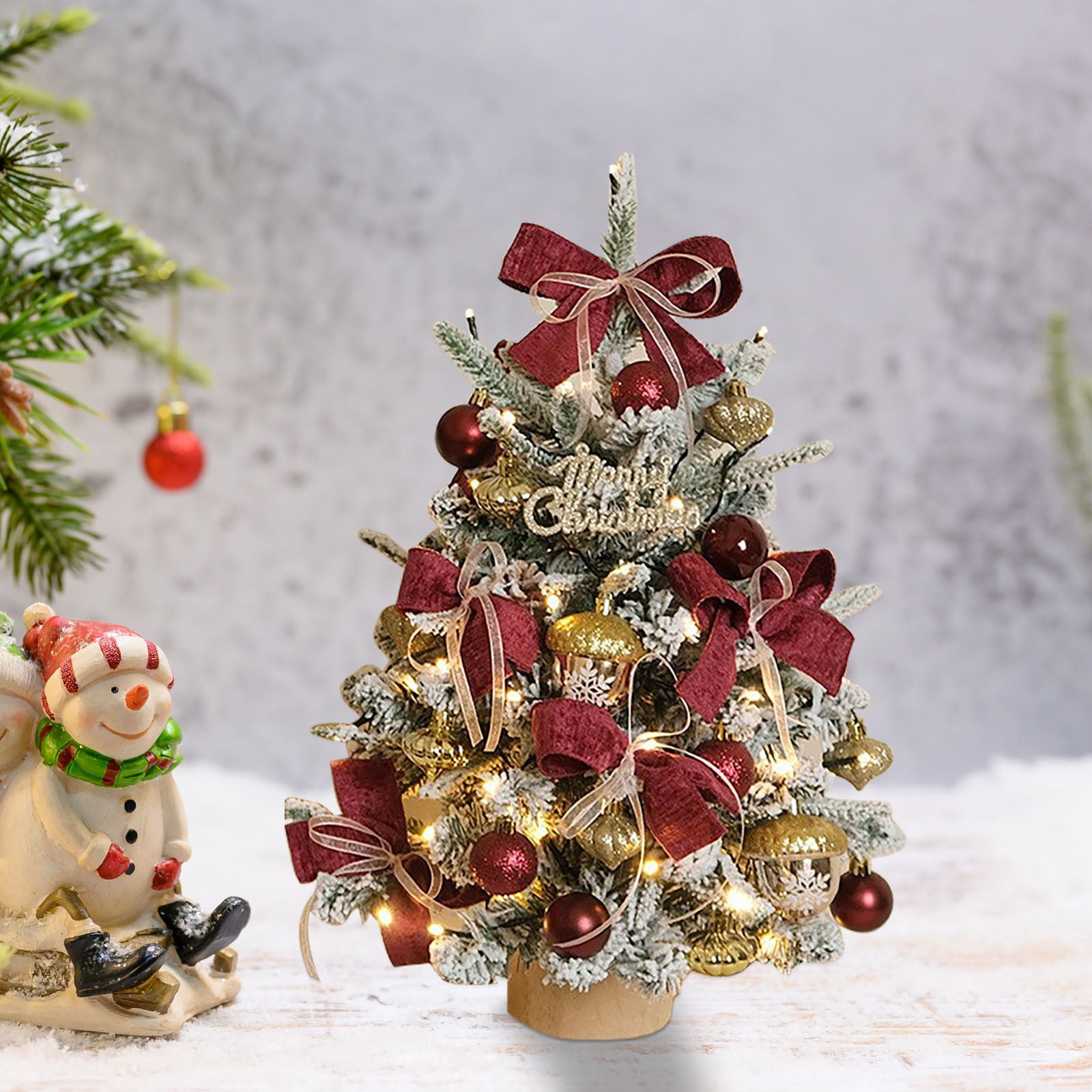 Garloy Snowy Christmas Tree,Small Xmas Tree With Lights,Mini Pine Trees ...