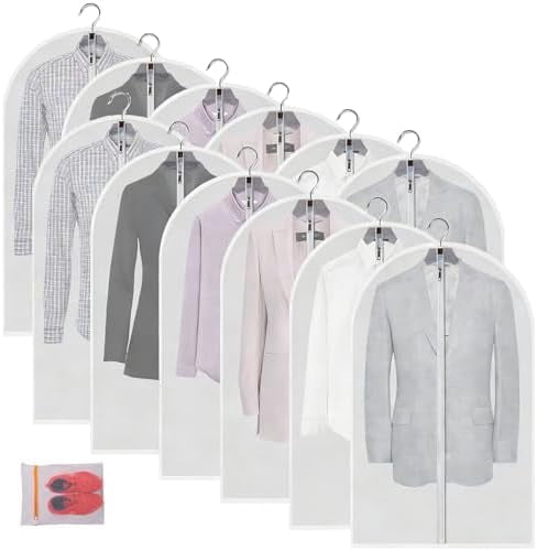Garment Bags 12 Pack, 24 x 40 Hanging Clothes Storage Bags, Translucent ...