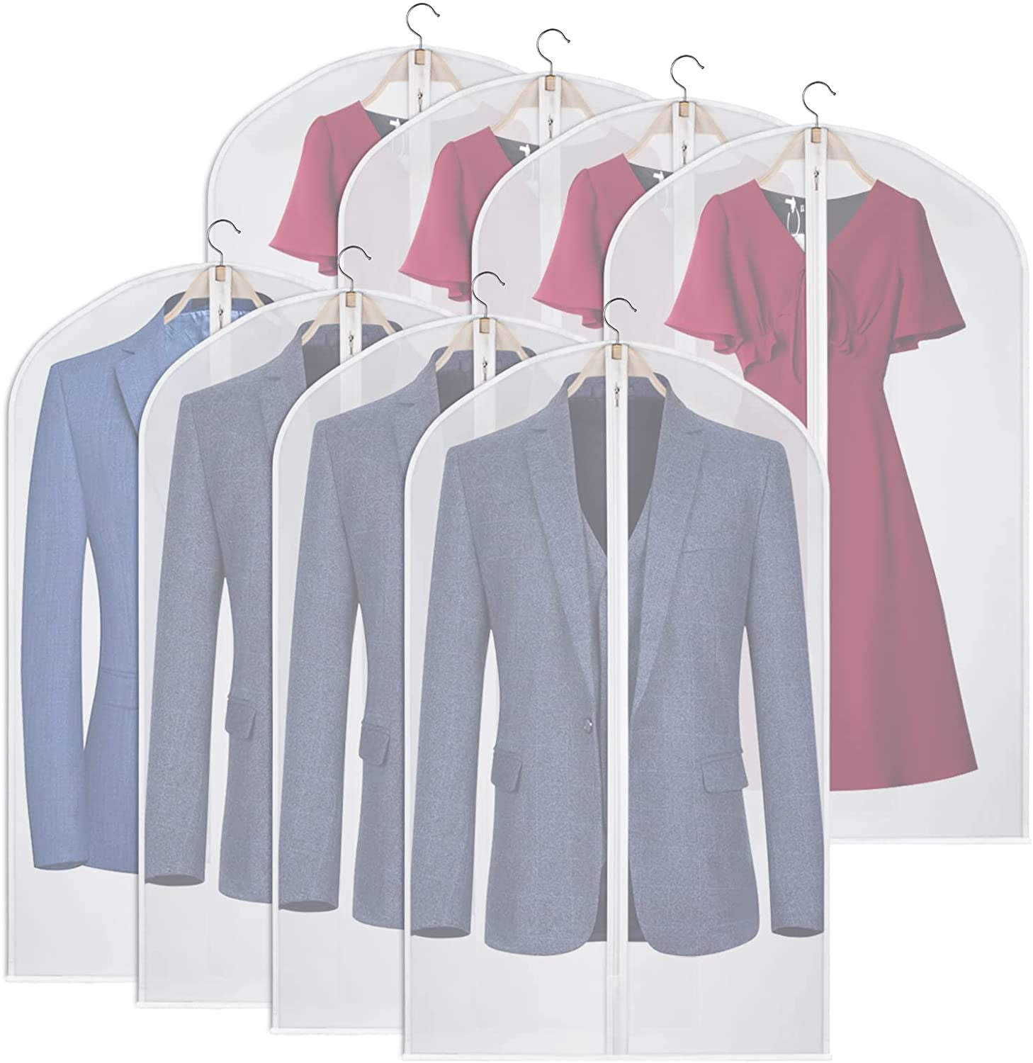 Garment Bags Clear Suit Bag for Closet Storage Set of 8 Hanging Clothes ...