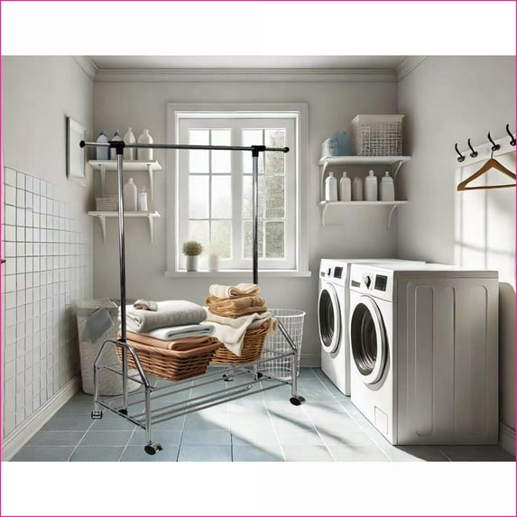 Garment Rack Chrome Metal Extendable Bar with Casters | Metal | Bedroom ...