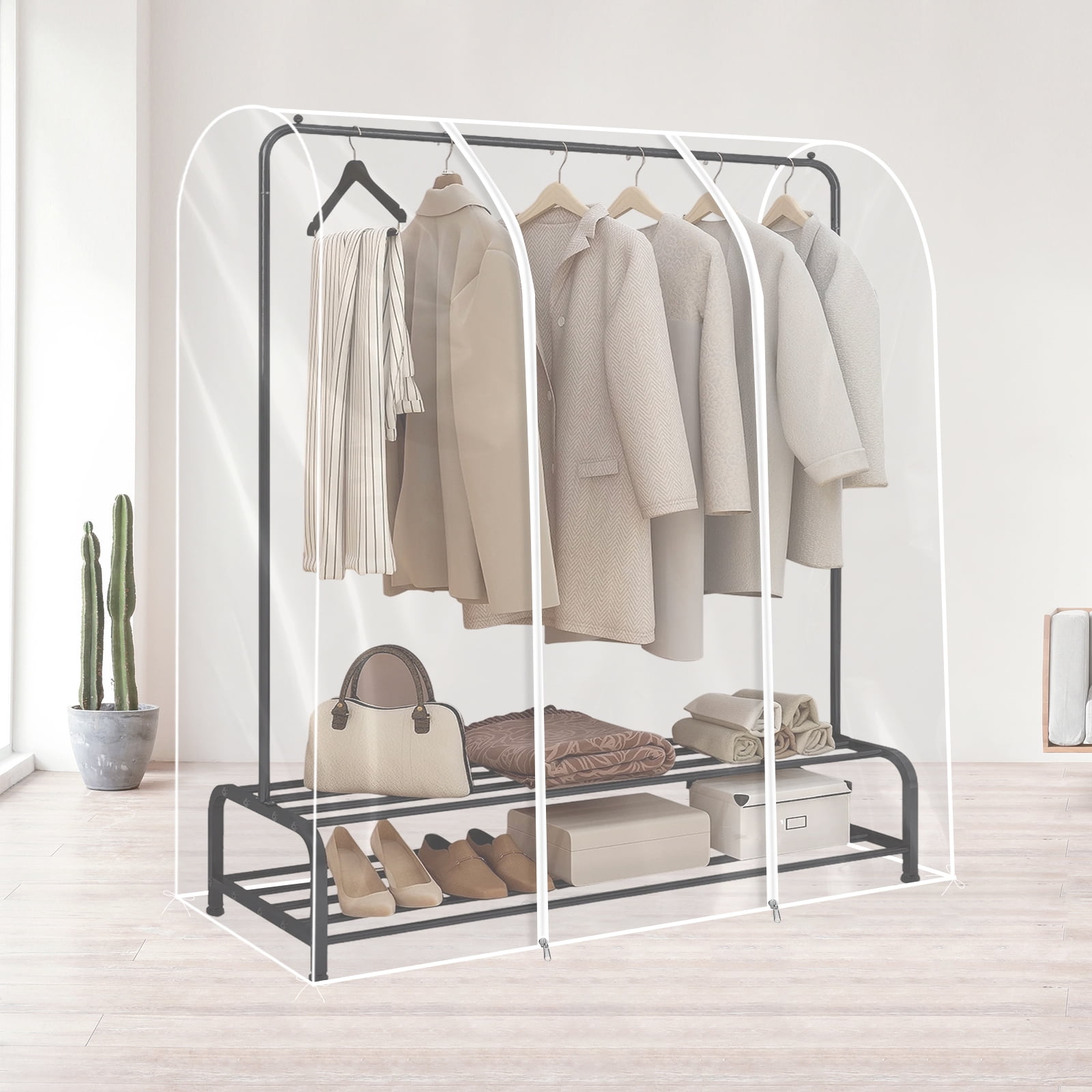Garment Rack Cover Clear Clothing Rack Cover with Zipper Reusable ...