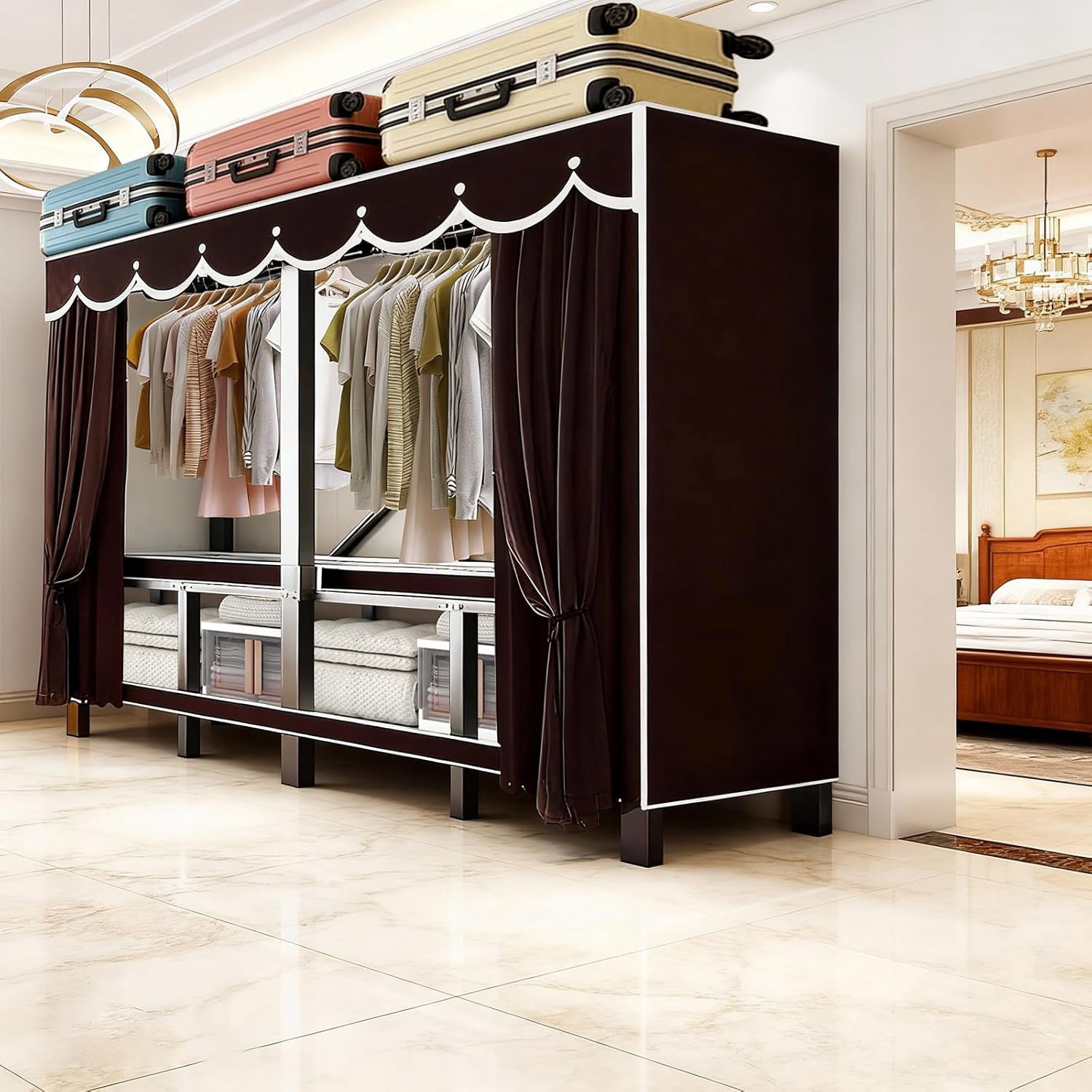 Garment Rack with Cover, Heavy Duty Portable Wardrobe Closet 2000LB ...