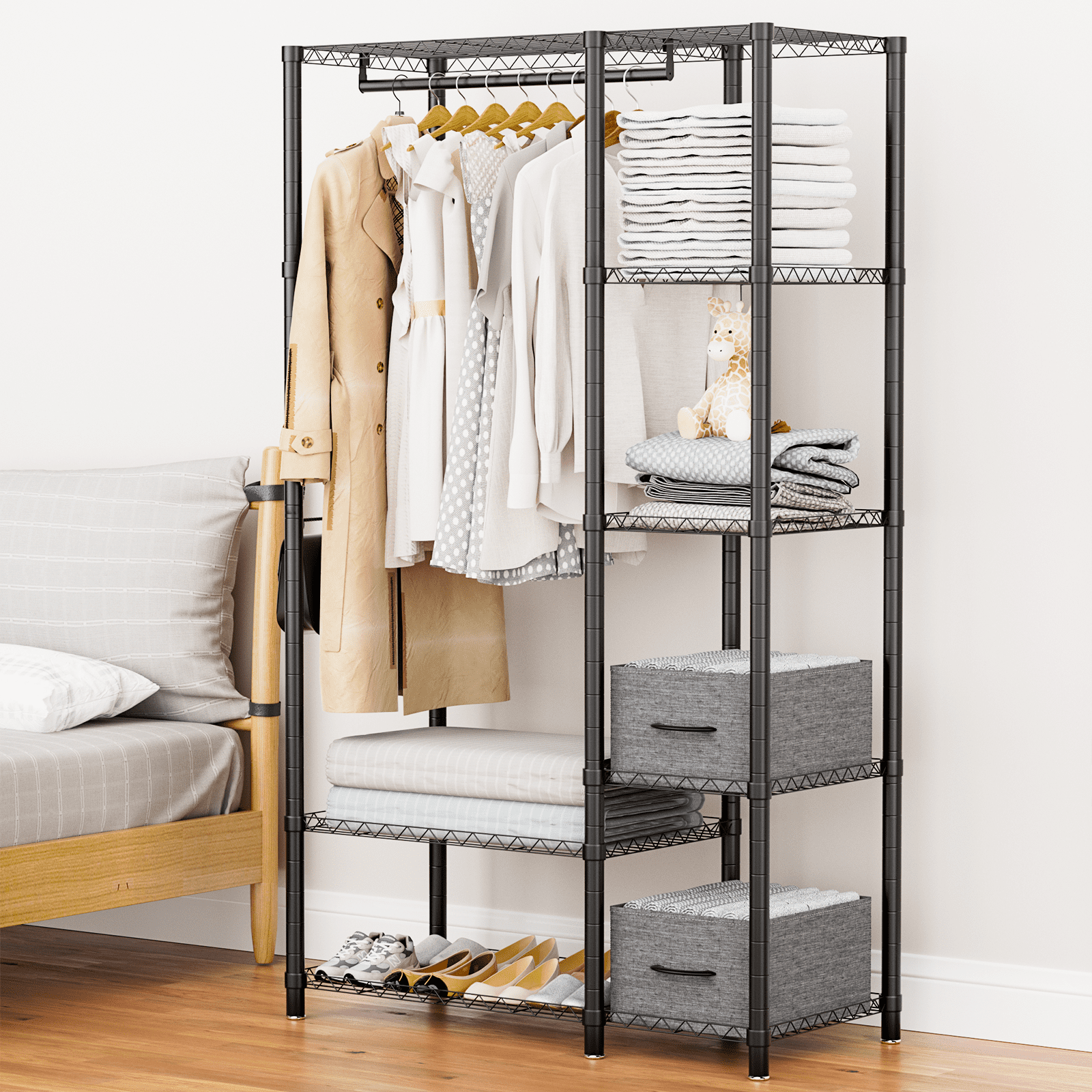 Garment Rack, DIY Adjustable 4-Tier Heavy Duty Clothes Storage ...
