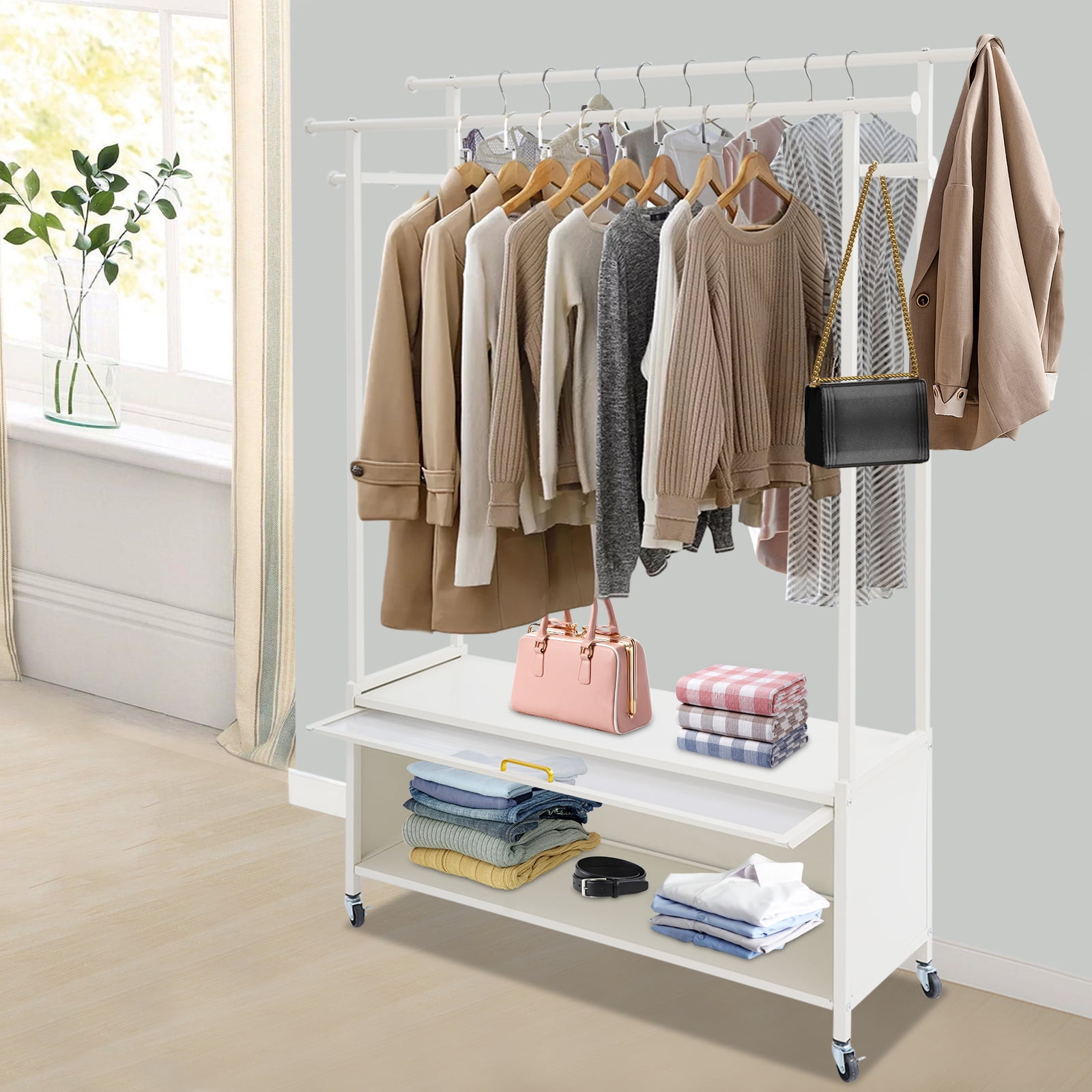 Garment Rack, Free Standing Clothing Rack with 4 Wheels 100*28*161cm ...
