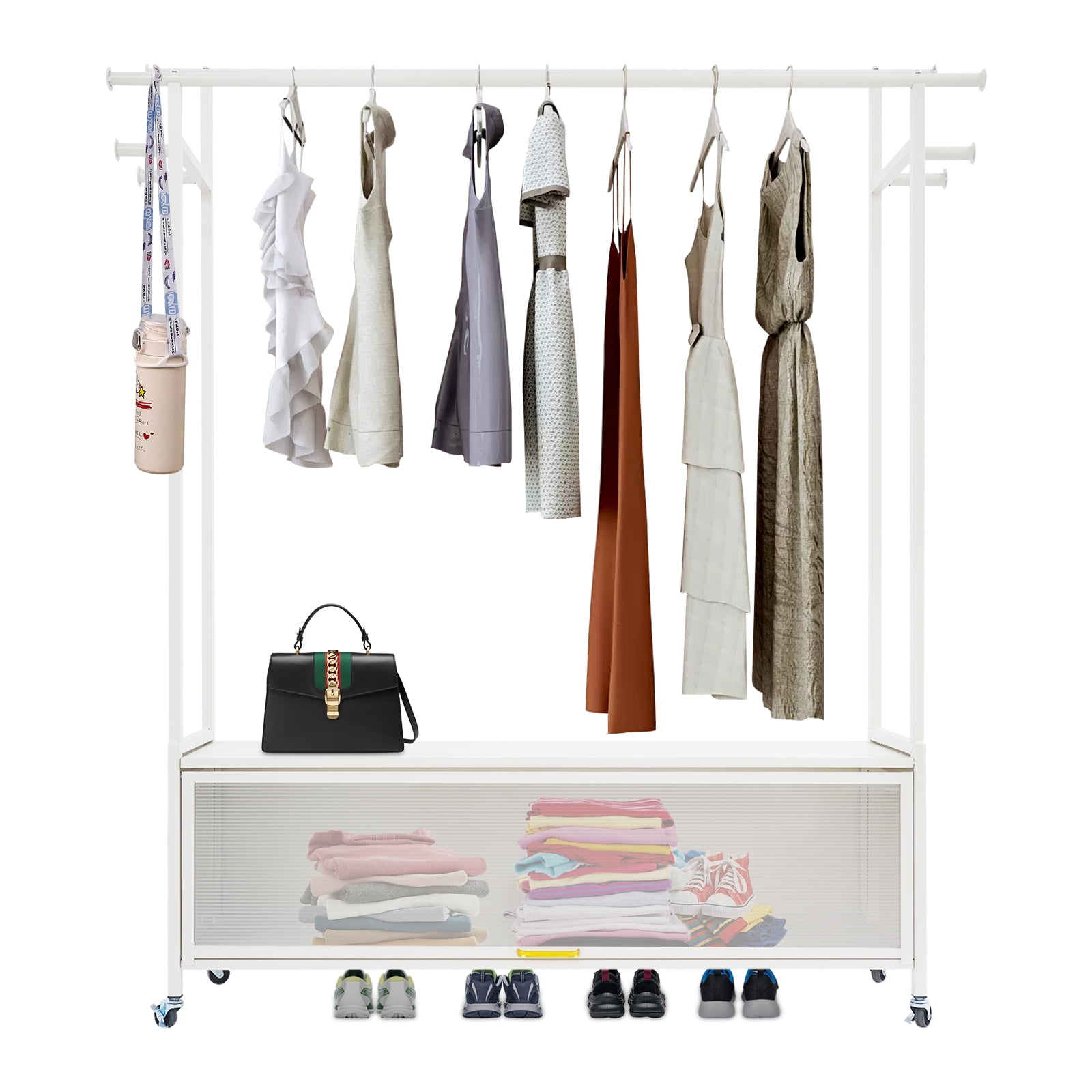 Garment Rack, Free Standing Clothing Rack with 4 Wheels White 120*28 ...