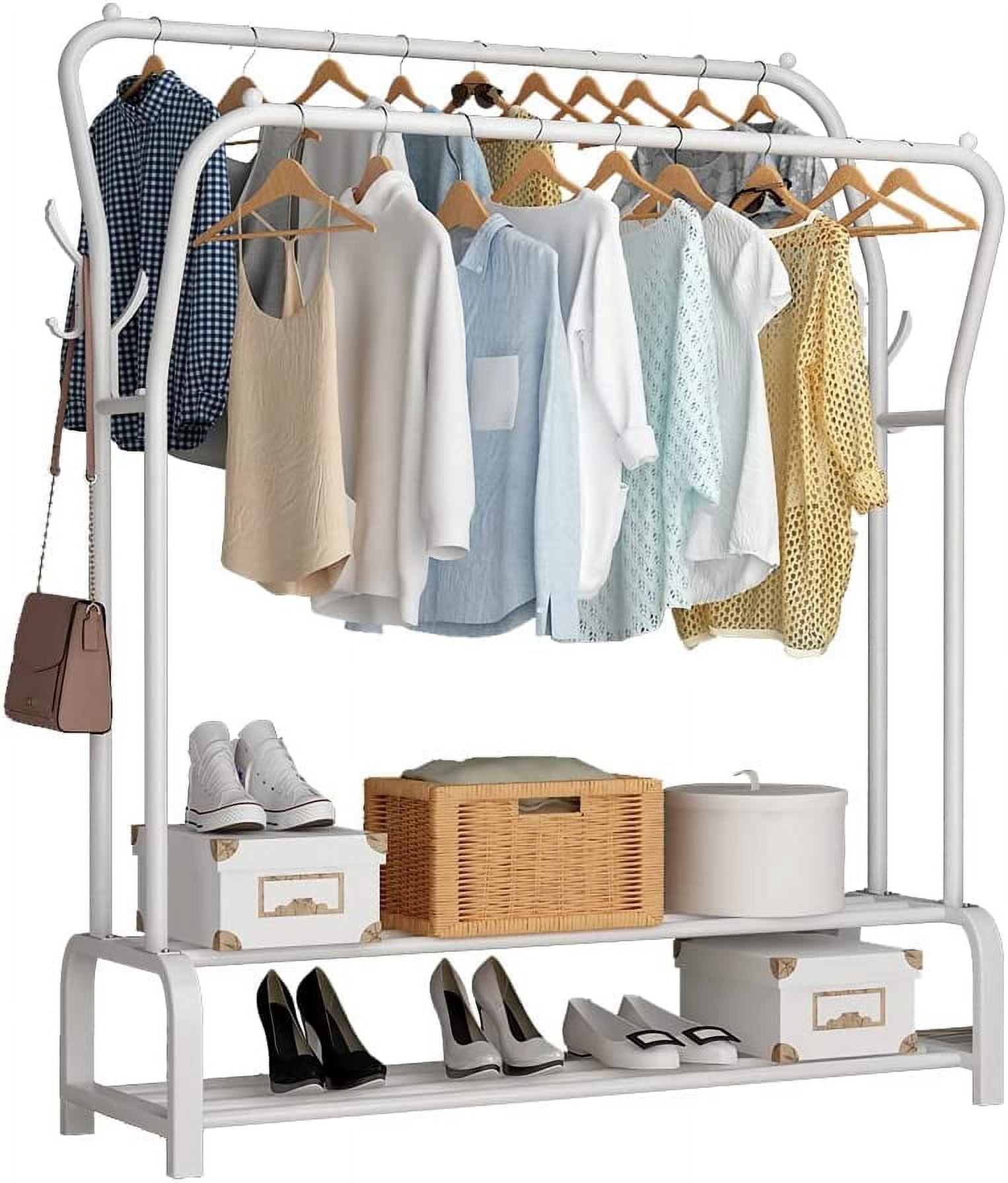 Garment Rack Freestanding Hanger Double Rods Multi-functional Bedroom ...