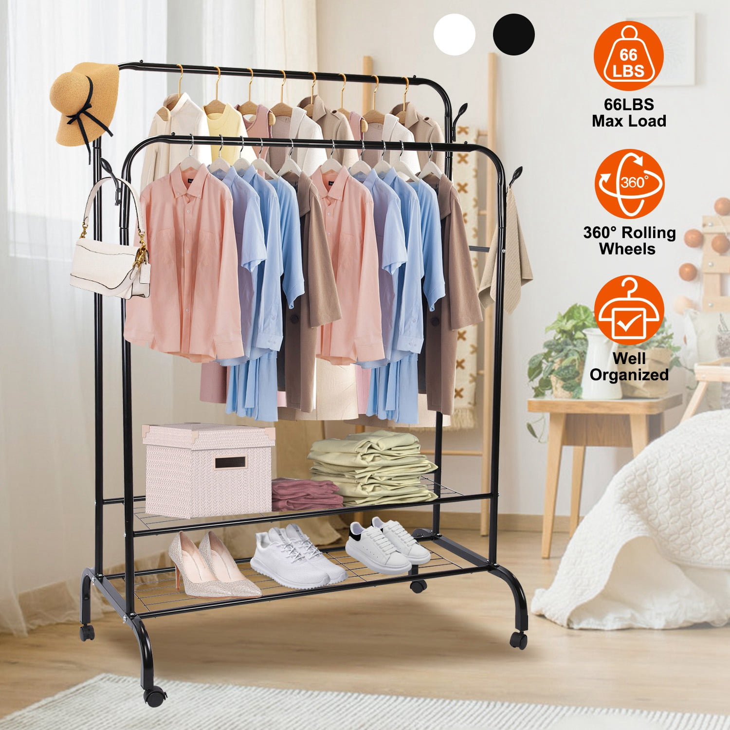 Garment Rack Freestanding Hanger TeqHome Double Rods Clothes Organizer ...