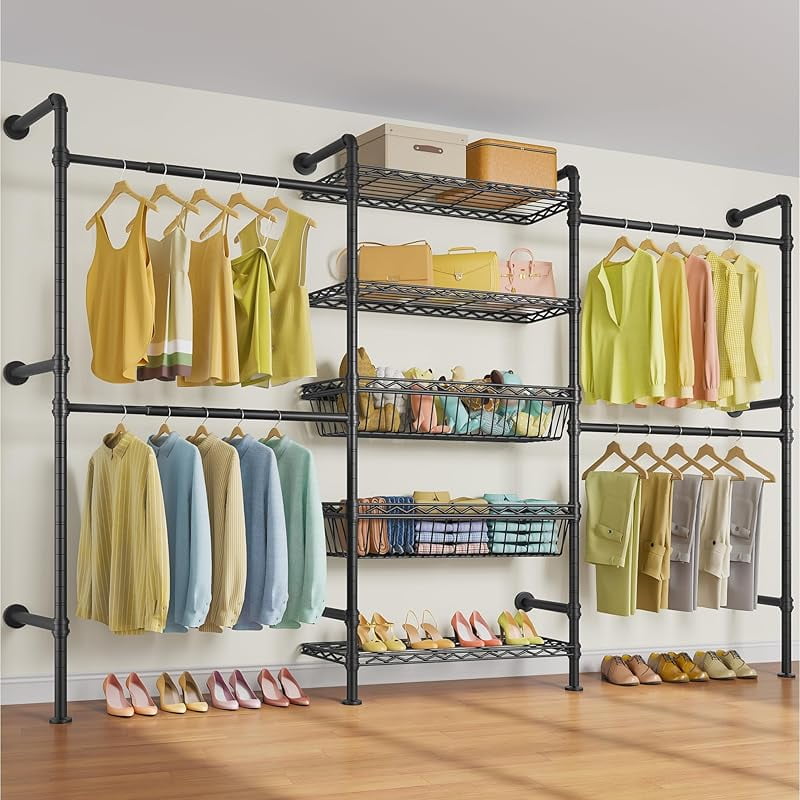 Garment Rack for Hanging Clothes Load 980lbs, Expandable Wall Mounted ...