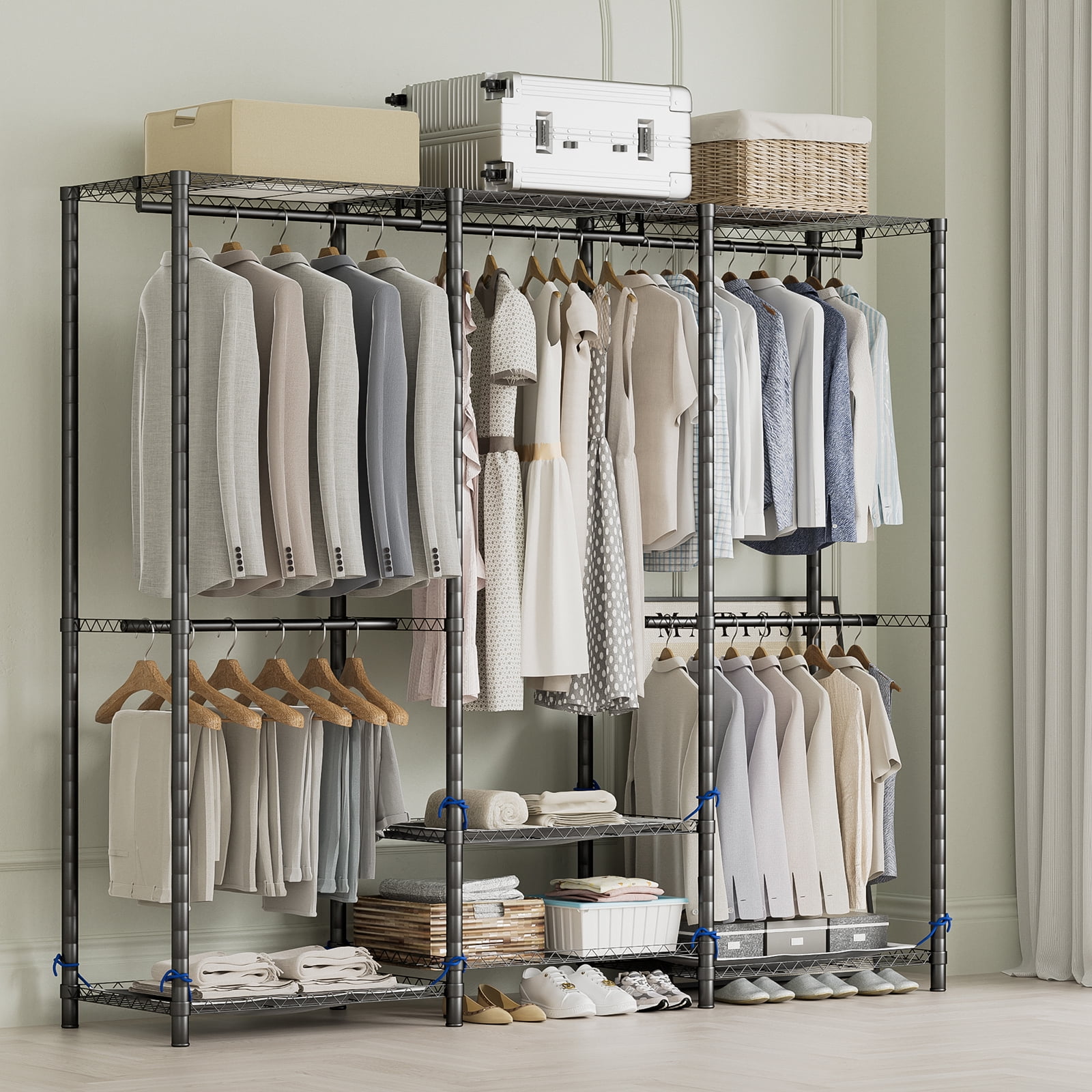 Garment Rack Heavy Duty Clothes Rack with Cover and Adjustable Shelves ...
