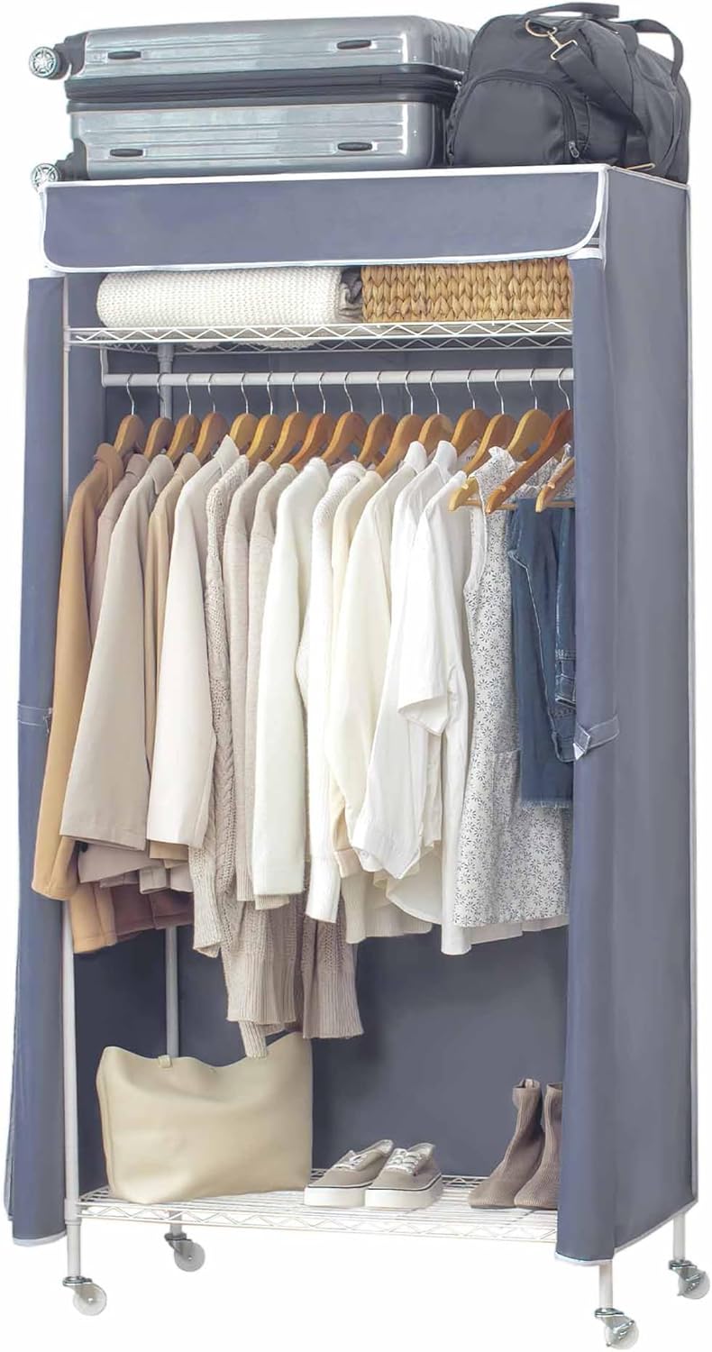 Garment Rack Heavy Duty Clothes Rack with Cover, Freestanding Wire ...