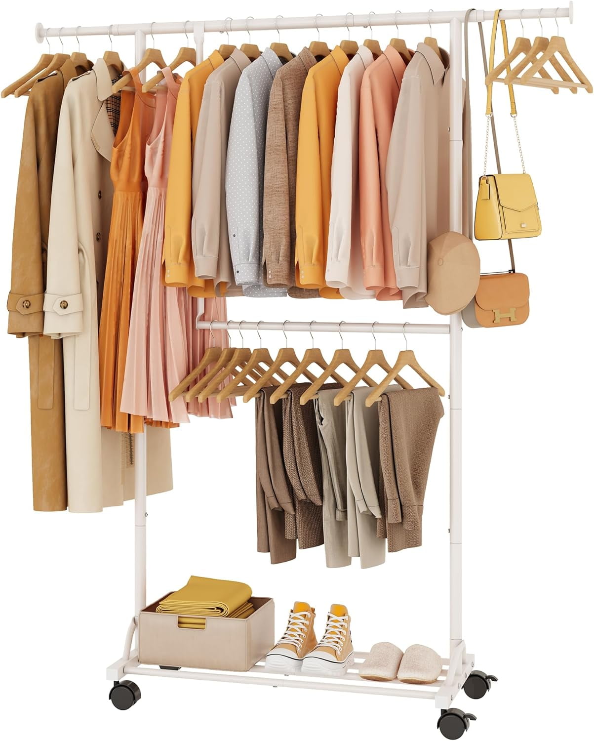 Garment Rack Heavy Duty,Removable Middle Double Rods with Wheels ...