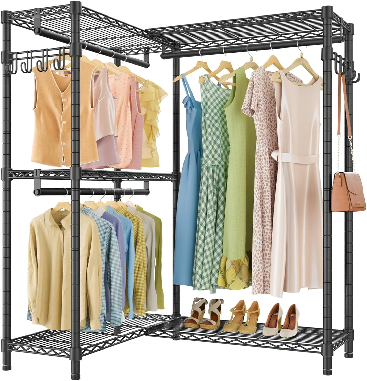 Garment Rack L Shaped Clothes Rack for Corner, Freestanding Portable ...