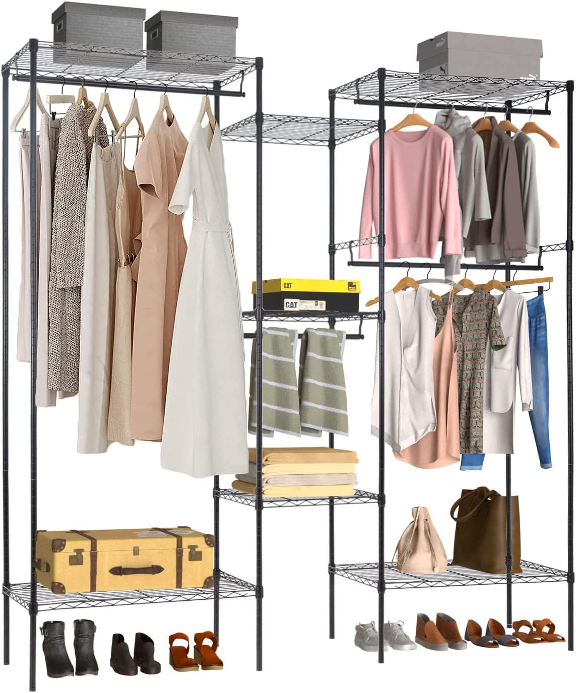 Walmart Heavy Duty Metal Clothes Rack, Portable Wardrobe with 4 Rods, 7 ...