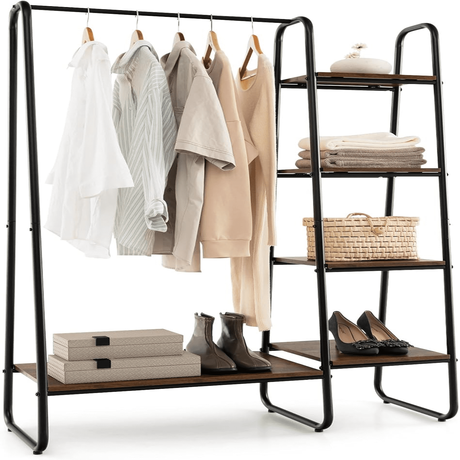 Garment Rack with Shelves Clothes Rack with 5 Shelves & Hanging Bar ...