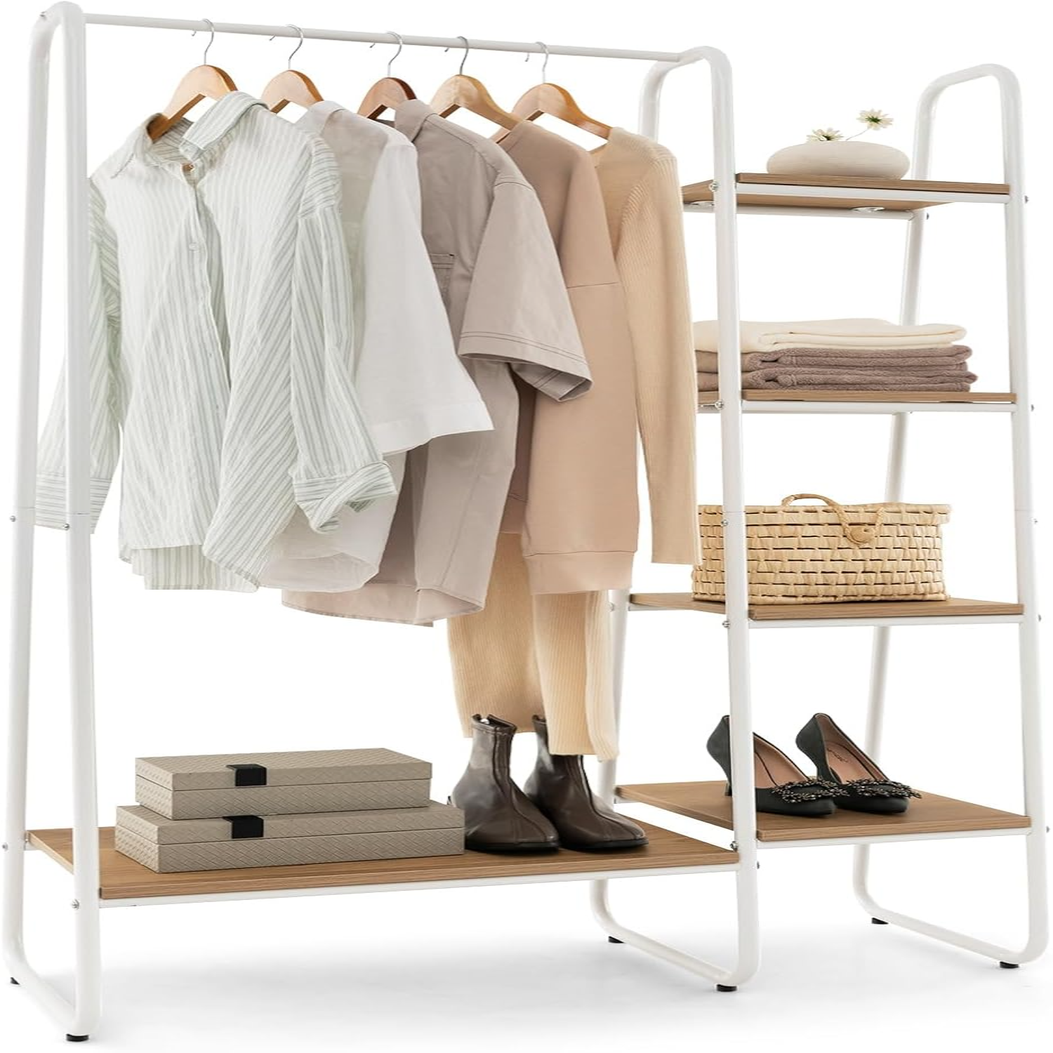 Garment Rack with Shelves Clothes Rack with 5 Shelves & Hanging Bar ...