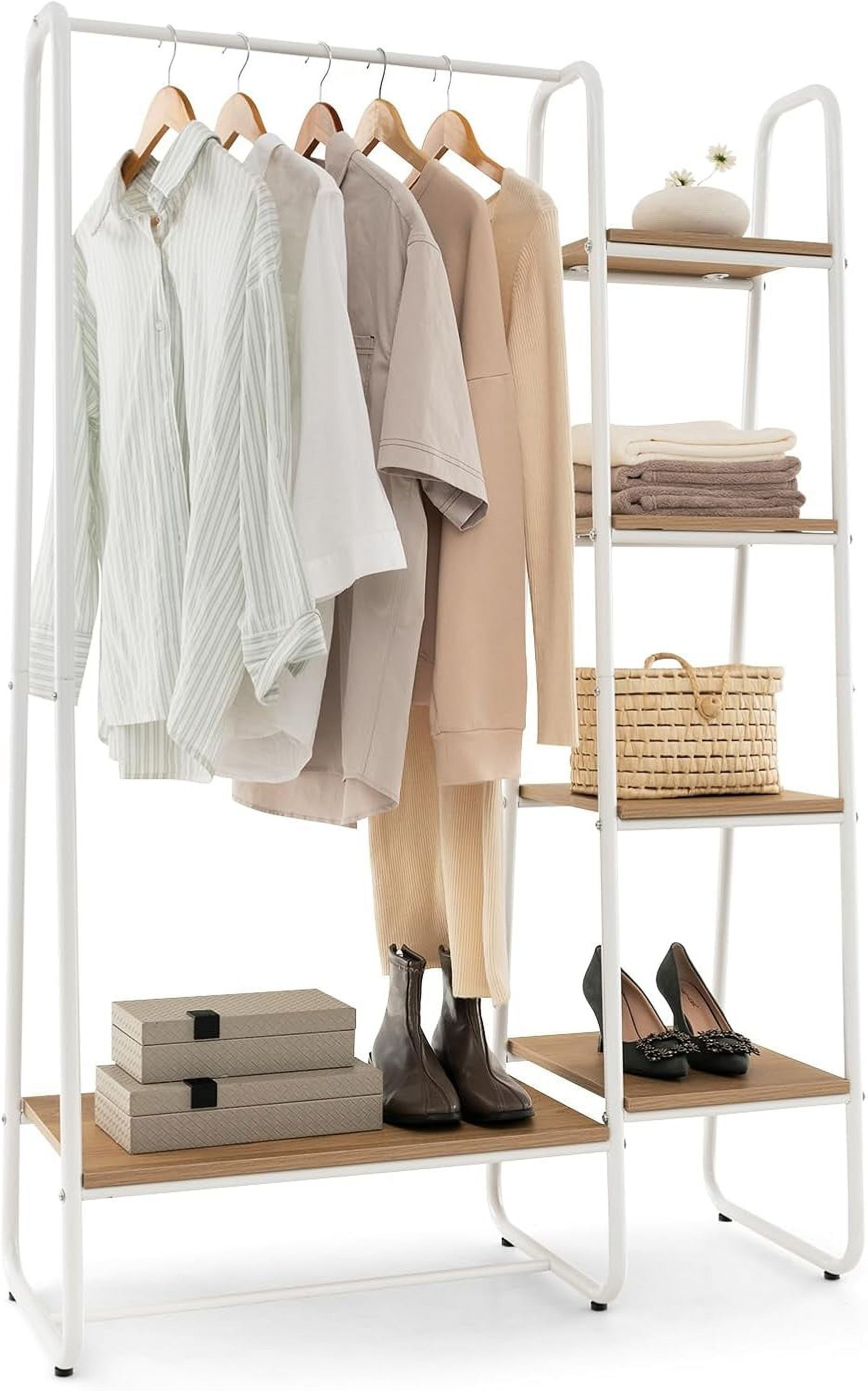 Garment Rack with Shelves, Clothes Rack with 5 Shelves & Hanging Bar ...