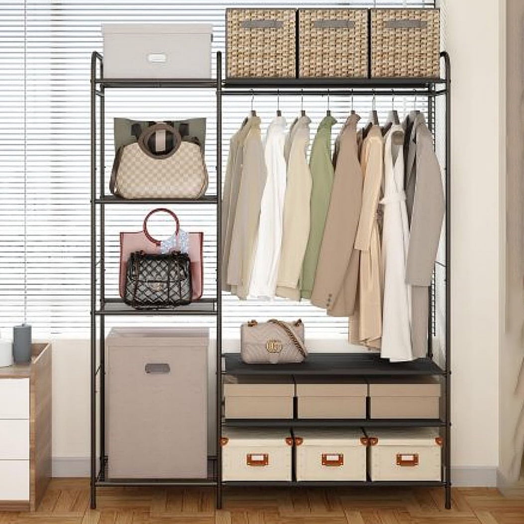 Garment Rack with Shelves for Hanging Clothes, Free-Standing Clothes ...